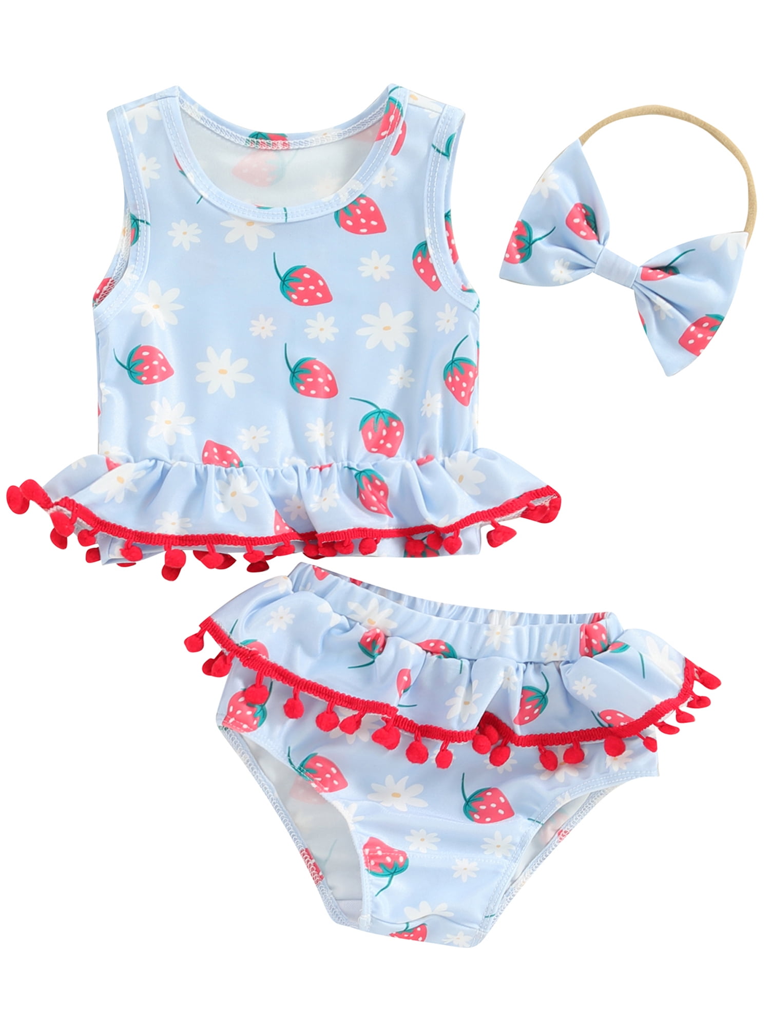 Mevireiy Toddler Girls Bikini Swimsuit Strawberry Print Tassle Tank ...