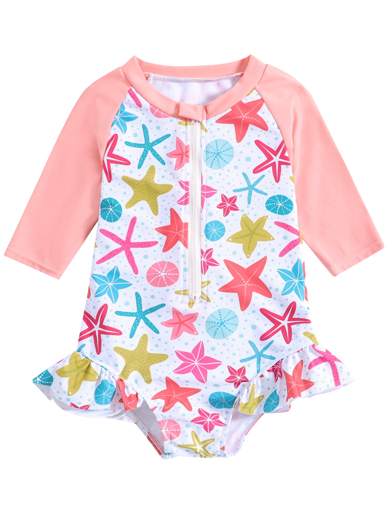 Mevireiy Toddler Girls Long Sleeve One Piece Swimsuit Rash Guard Bathing Suit with Hat,Pink,18 ...