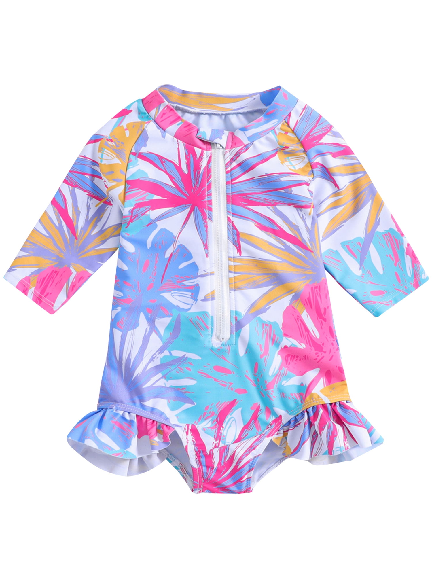 Mevireiy Toddler Girls Long Sleeve One Piece Swimsuit Rash Guard Bathing Suit with Hat,White,2-3 ...