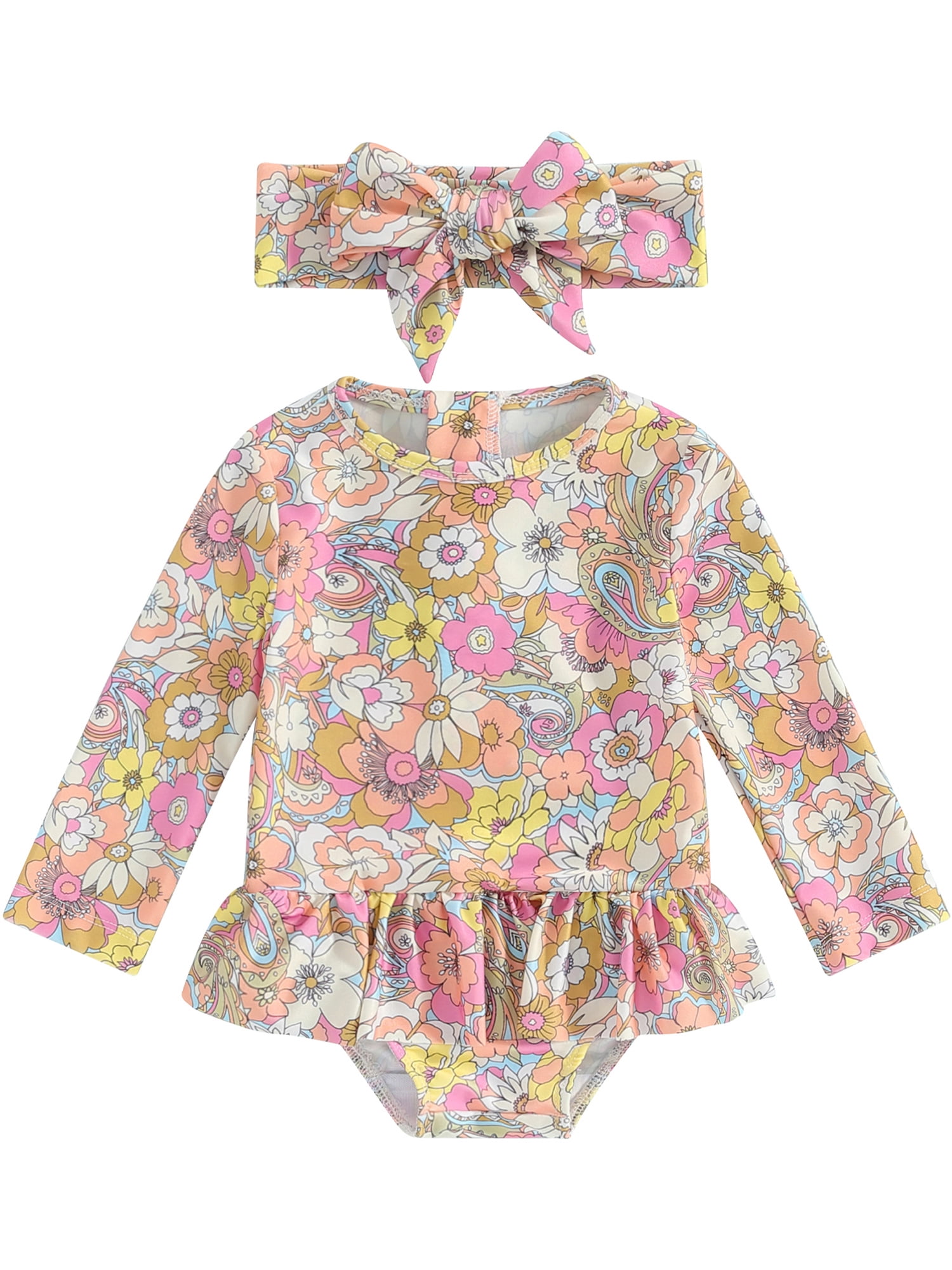 Mevireiy Toddler Girls Long Sleeve One Piece Swimsuit with UPF 50+ Sun Protection Bikini, Pink ...