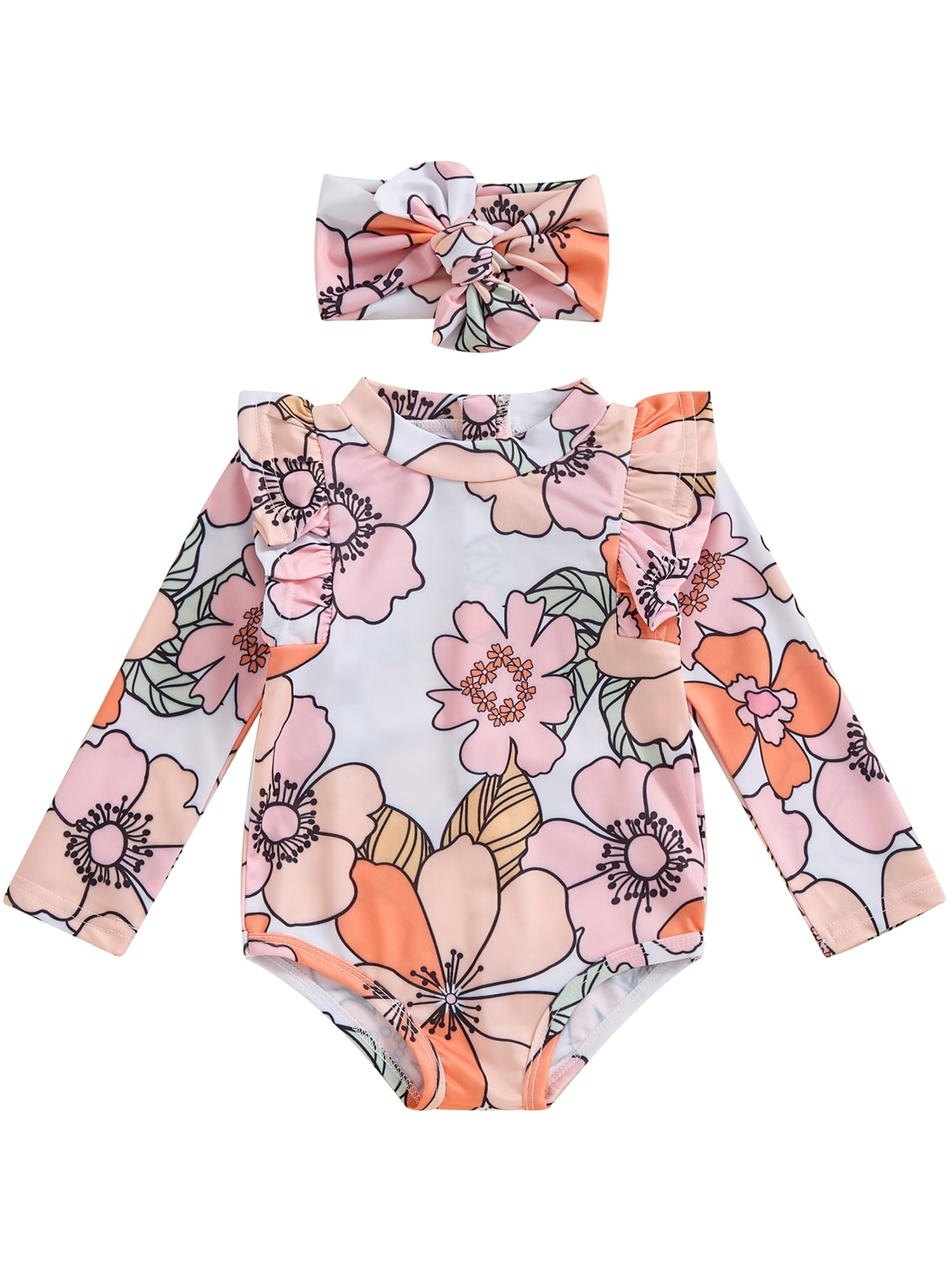 Mevireiy Toddler Girls Long Sleeve One Piece Swimsuit with UPF 50+ Sun Protection Bikini, White ...