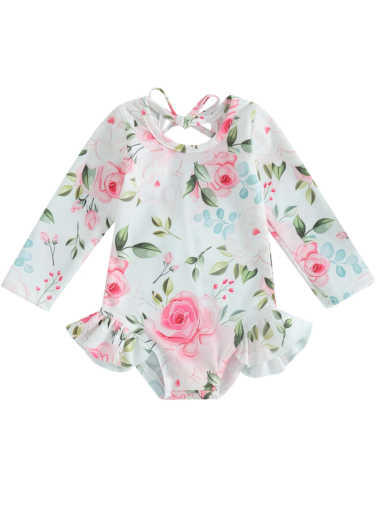 Mevireiy Toddler Girls Long Sleeve One Piece Swimsuit with UPF 50+ Sun Protection Bikini, White ...