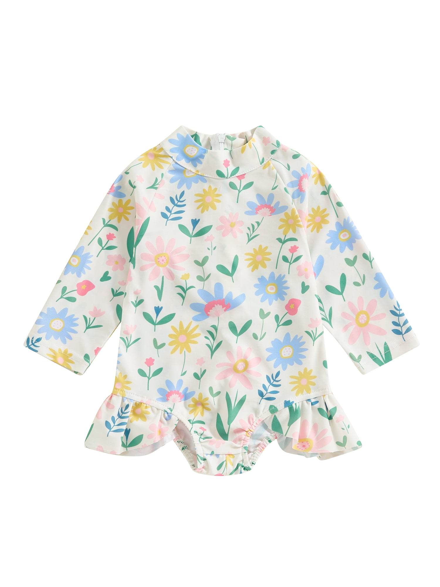 Mevireiy Toddler Girls One Piece Rash Guard Swimsuit Floral Print Long Sleeve Zipper Bathing ...