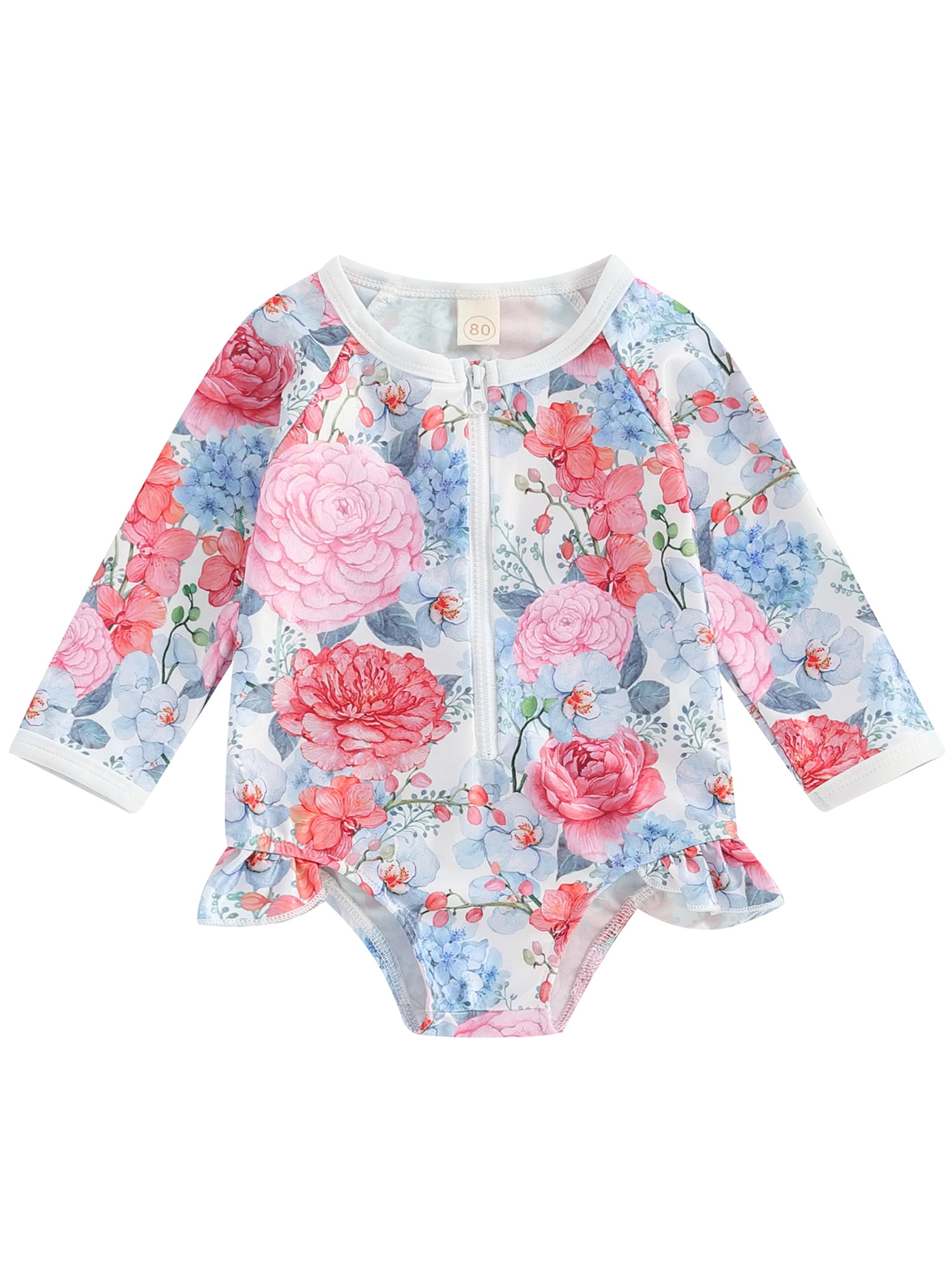 Mevireiy Toddler Girls One Piece Rash Guard Swimsuit Long Sleeve Floral Print Bathing Suit, Pink ...