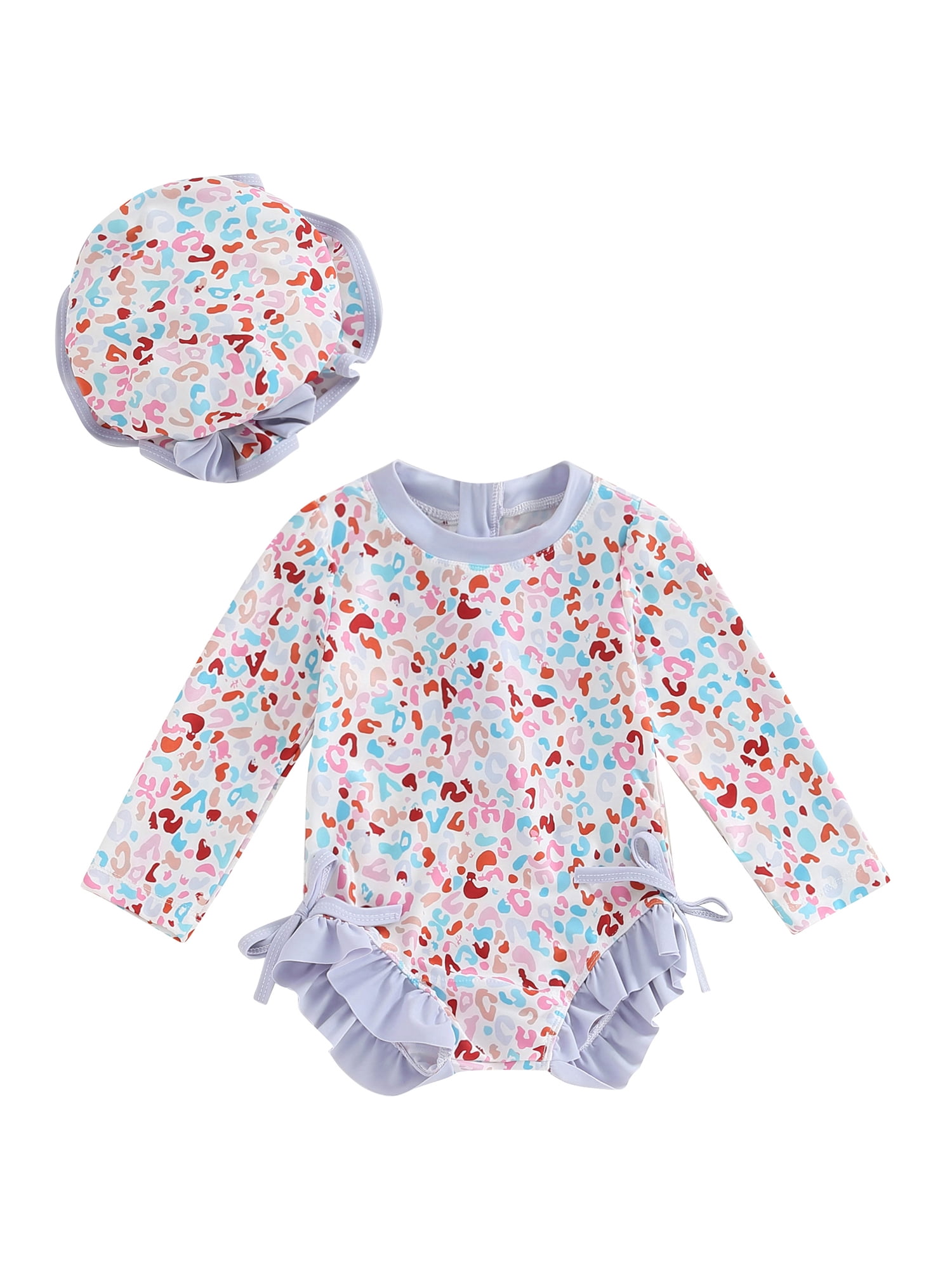Mevireiy Toddler Girls One-Piece Rash Guard Swimsuit Long Sleeve Floral Print Ruffle Zipper ...