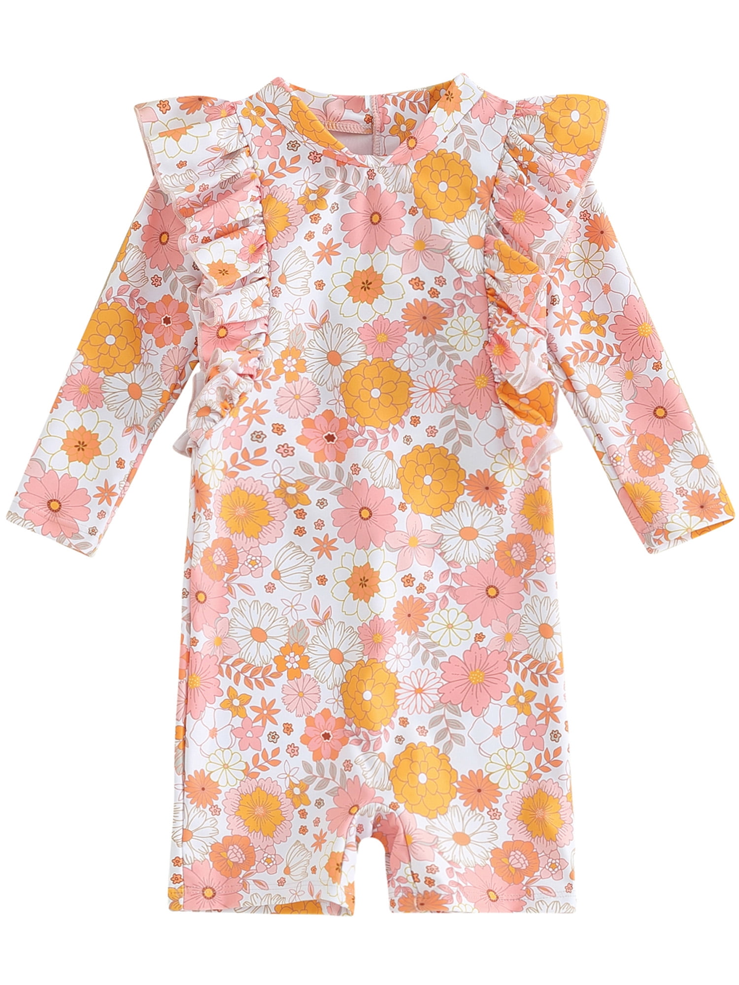 Mevireiy Toddler Girls One Piece Swimsuit Zipper Swimwear Long Sleeve Rash Guard Bikini, Pink, 6 ...