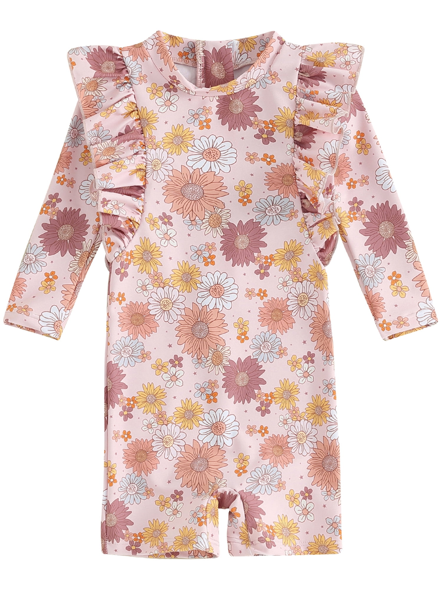 Mevireiy Toddler Girls One Piece Swimsuit Zipper Swimwear Long Sleeve Rash Guard Bikini, White ...