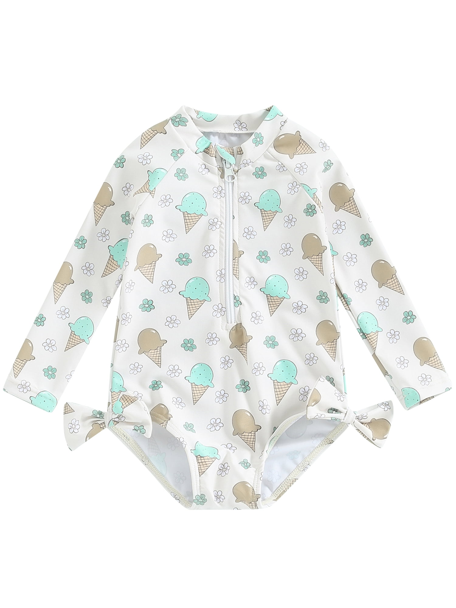 Mevireiy Toddler Girls Rash Guard Swimsuit Floral Print Long Sleeves Zipper Bathing Suit, Green ...