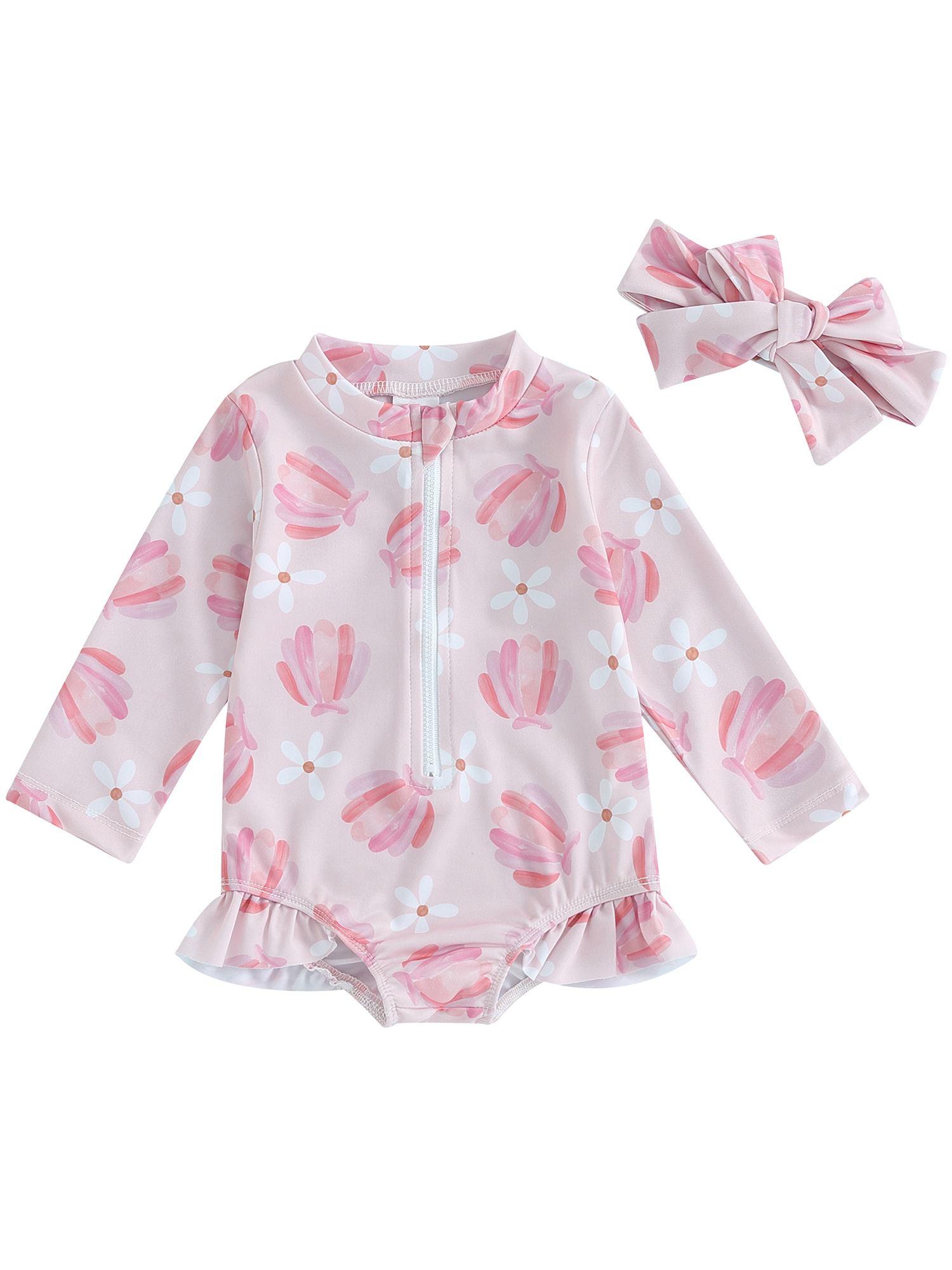 Mevireiy Toddler Girls Rash Guard Swimsuit Floral Print Long Sleeves Zipper Bathing Suit, Pink ...