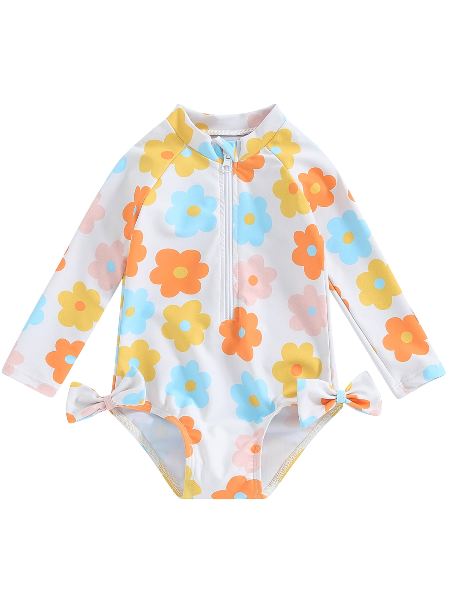 Mevireiy Toddler Girls Rash Guard Swimsuit Floral Print Long Sleeves Zipper Bathing Suit, Pink ...