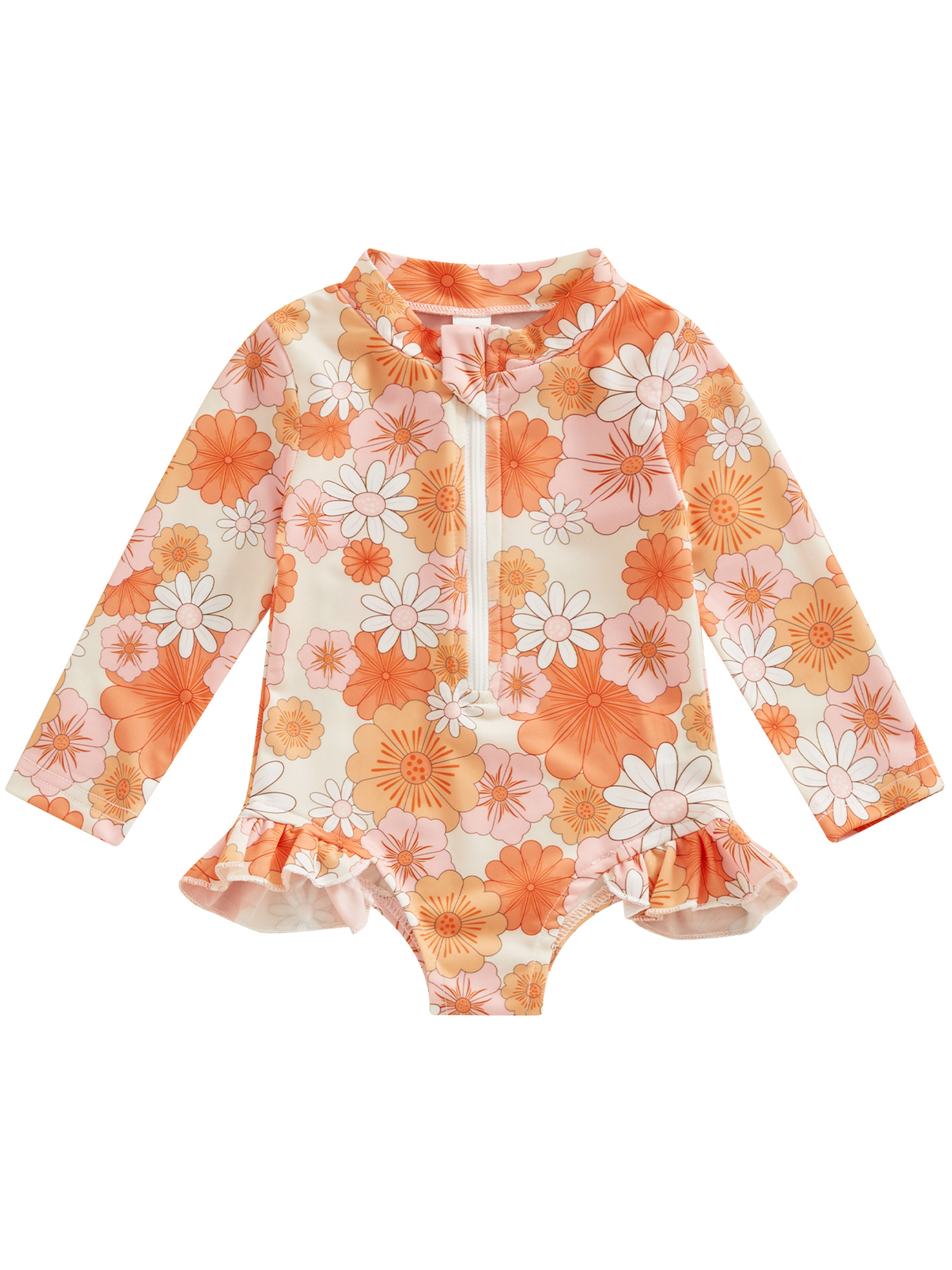 Mevireiy Toddler Girls Rash Guard Swimsuit Floral Print Long Sleeves Zipper Bathing Suit, Yellow ...