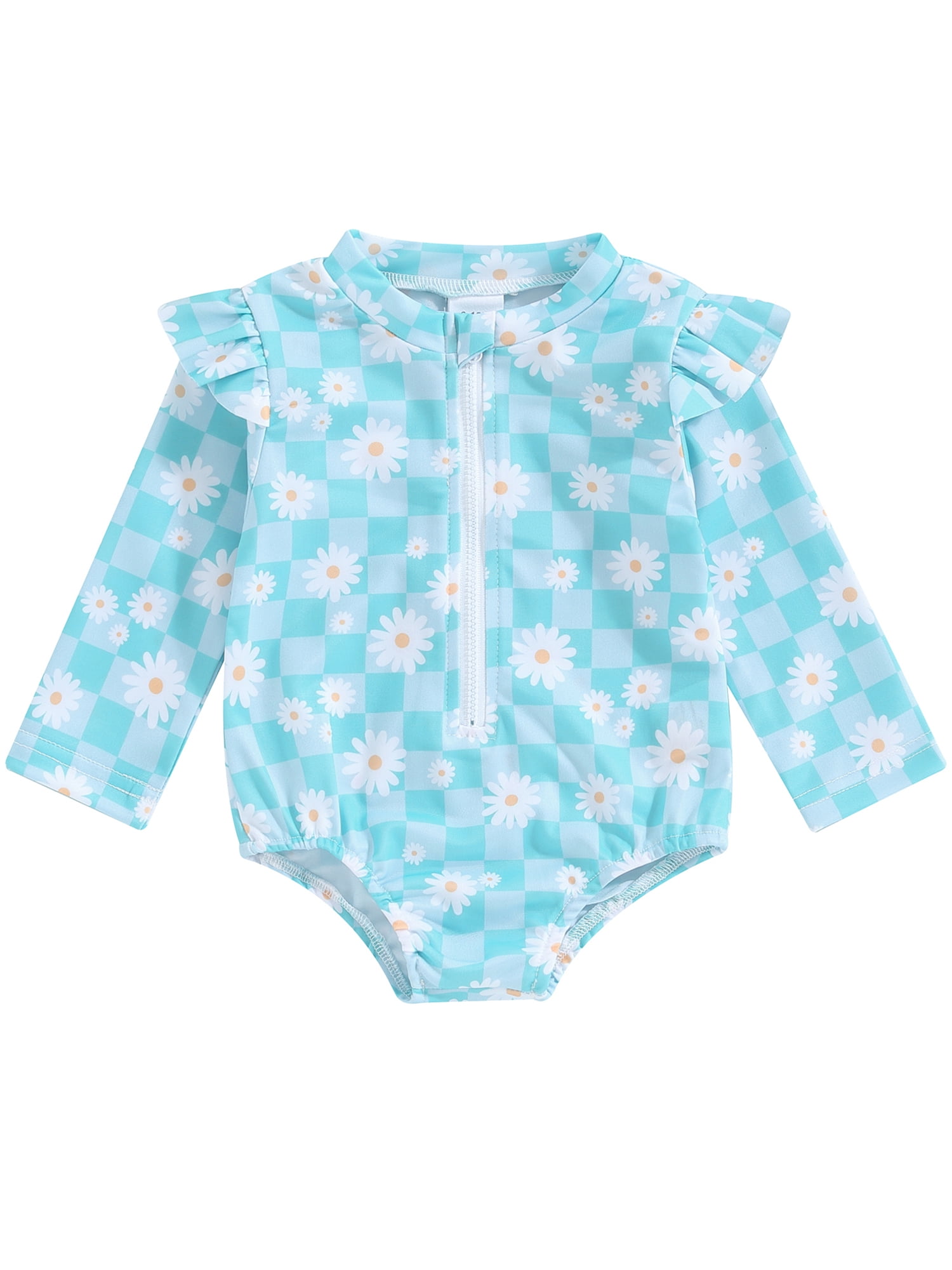 Mevireiy Toddler Girls Rash Guard Swimsuit Long Sleeve Floral Print Zipper Bathing Suit,Blue,12 ...