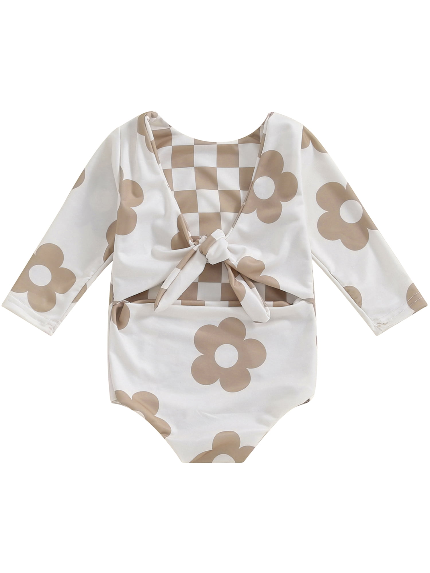 Mevireiy Toddler Girls Rash Guard Swimsuit Long Sleeve One Piece Swimwear UPF 50, Brown, 12-18 ...