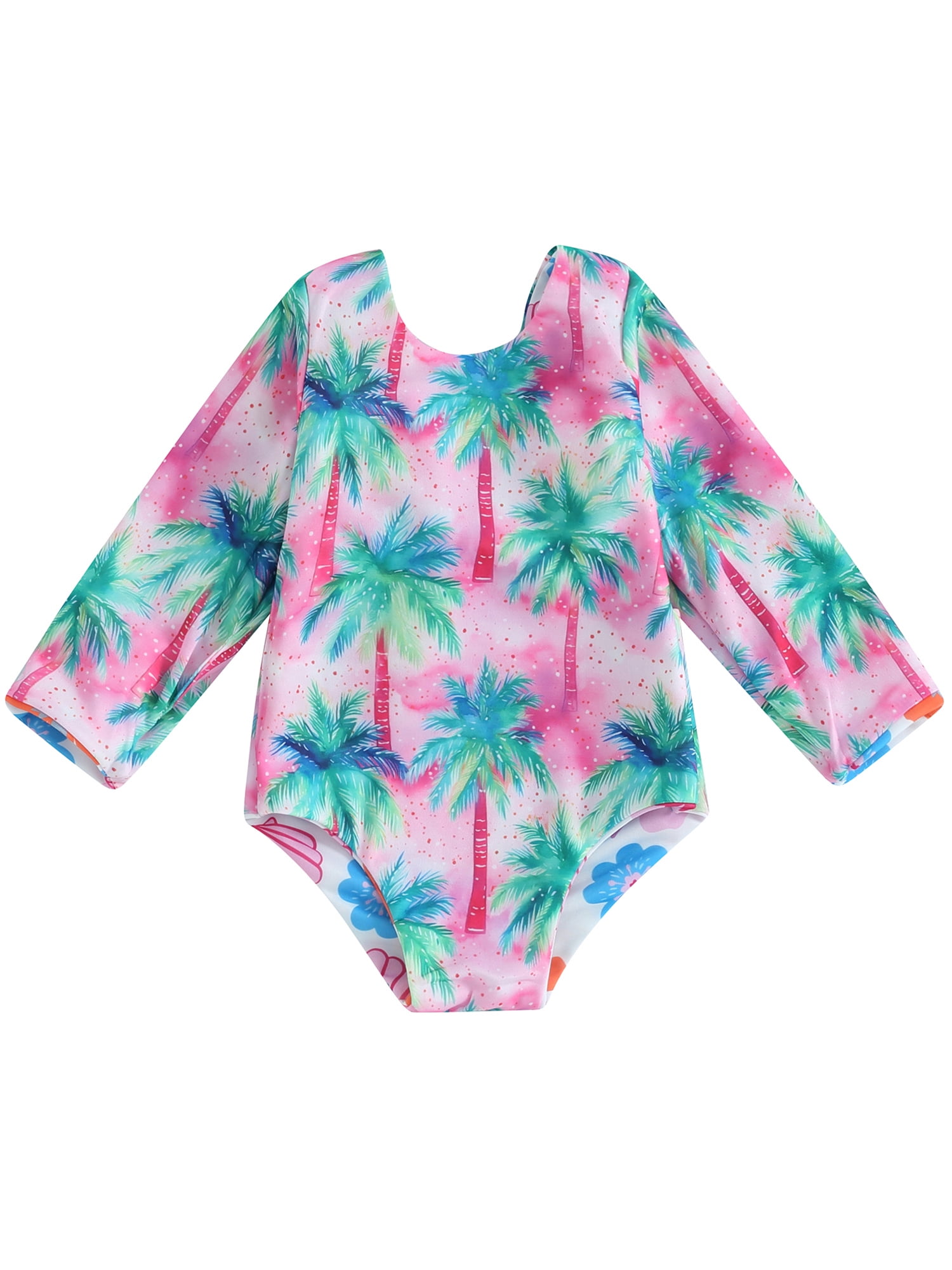 Mevireiy Toddler Girls Rash Guard Swimsuit Long Sleeve Tree Print One Piece Swimwear, Pink, 2-3 ...