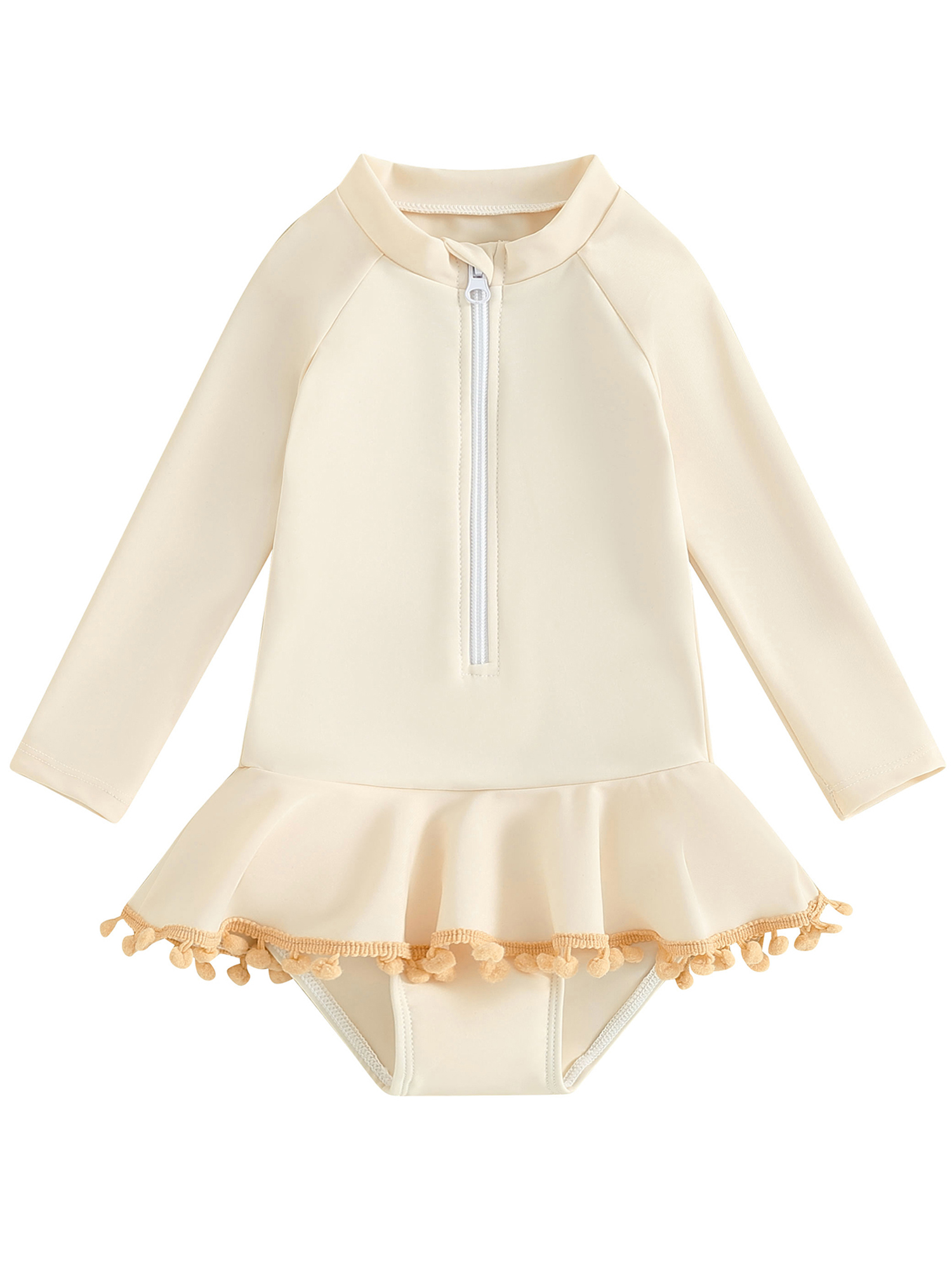 Mevireiy Toddler Girls Rash Guard Swimsuit Long Sleeve Zipper Floral Print Tassel Bikini, Brown ...