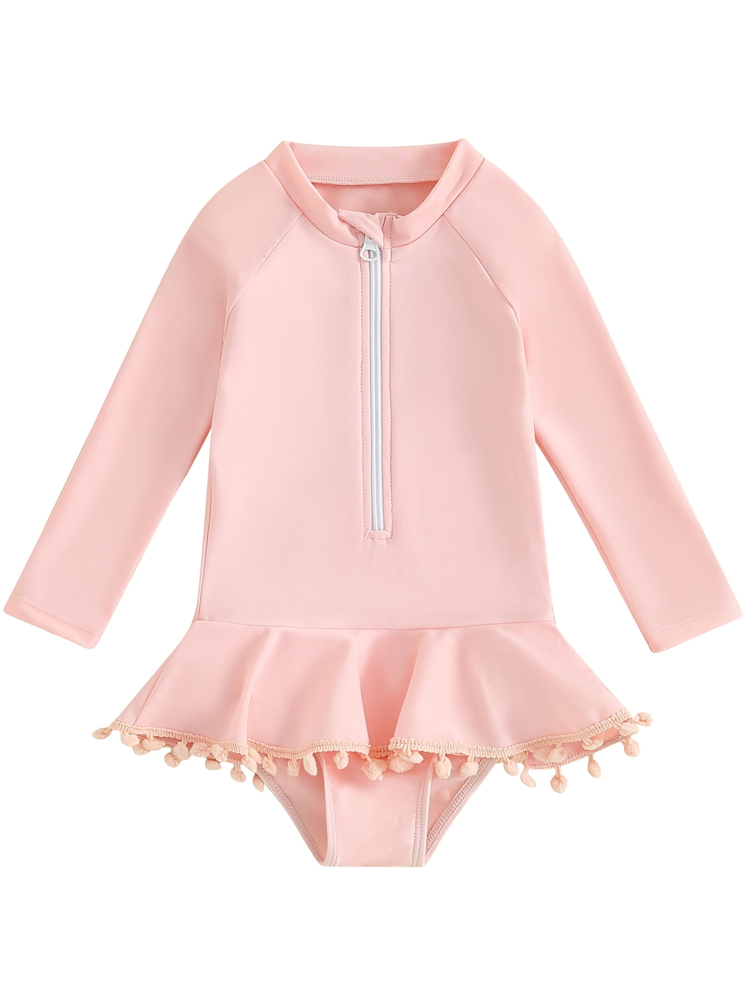 Mevireiy Toddler Girls Rash Guard Swimsuit Long Sleeve Zipper Floral Print Tassel Bikini, Pink ...
