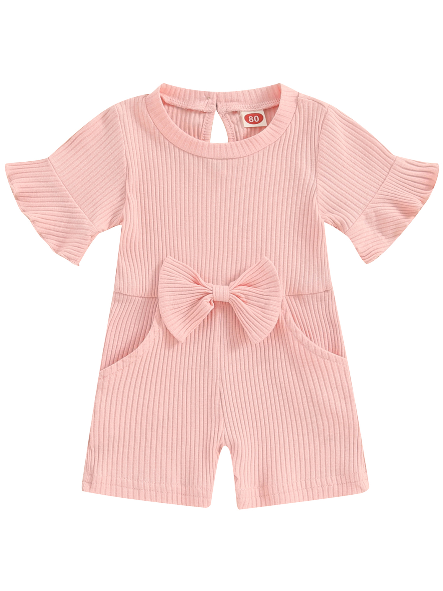 Mevireiy Toddler Girls Summer Jumpsuit Ribbed Knit Short Sleeve Romper Shorts Overalls,Pink,3-4 ...