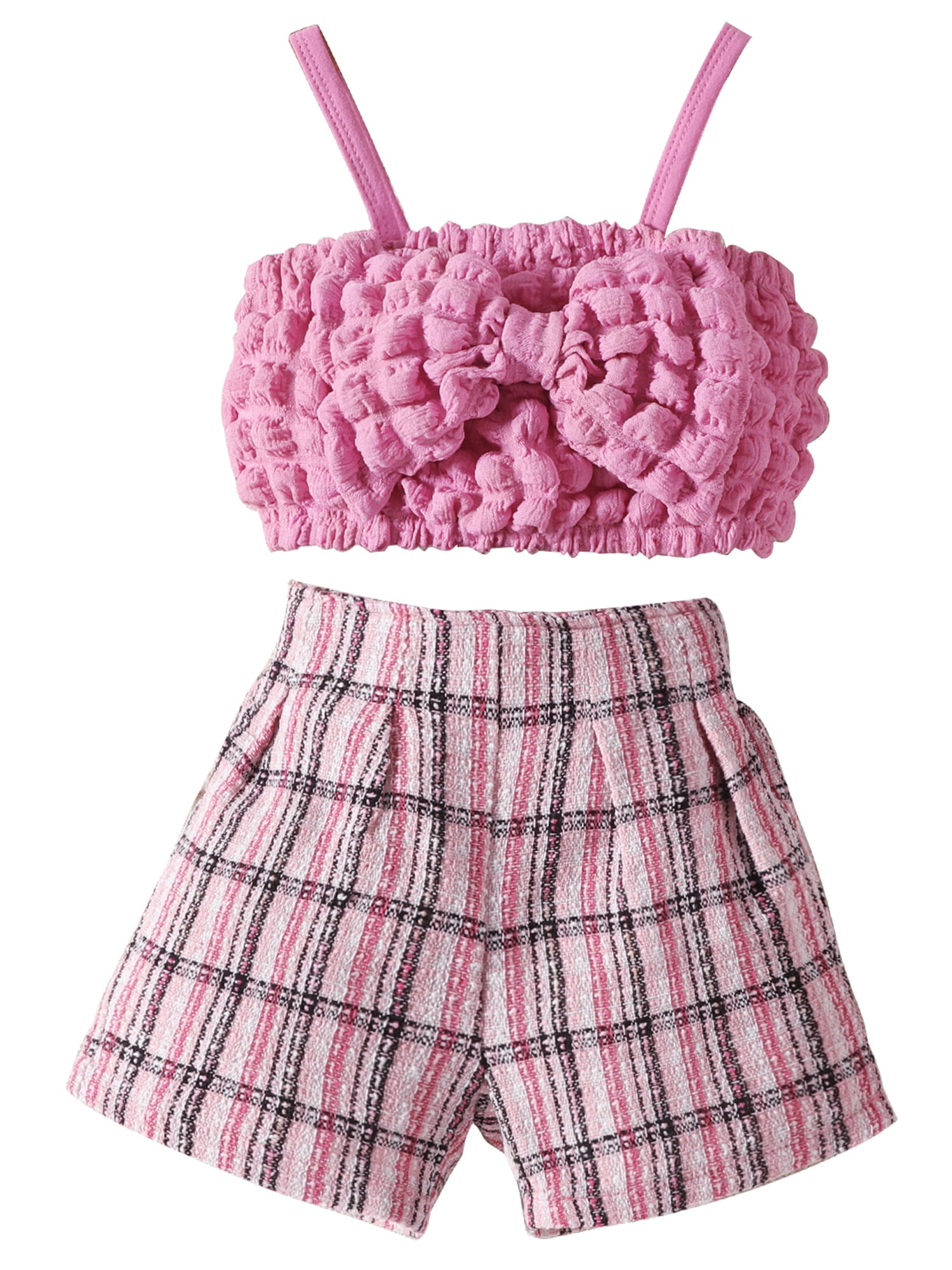 Mevireiy Toddler Girls Summer Outfits Bubble Halter Crop Tops Plaid ...