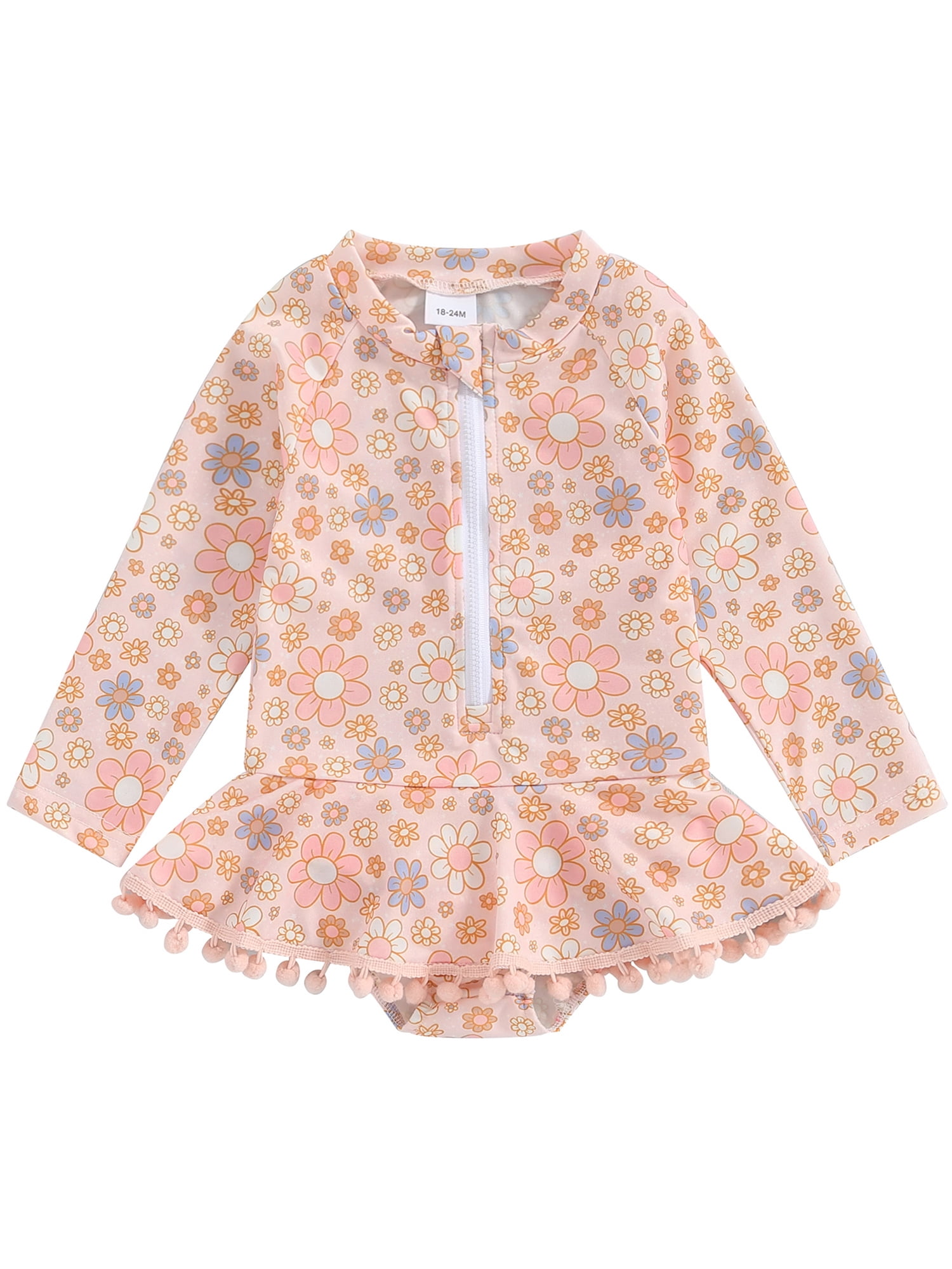 Mevireiy Toddler Girls Tassel Floral Bathing Suit Rash Guard Zipper One Piece Swimwear - Walmart.com