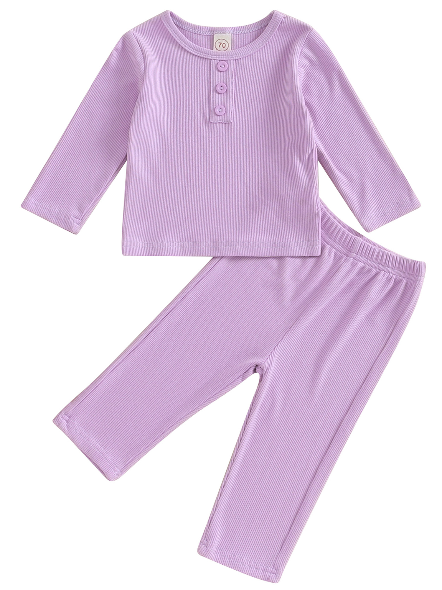 Mevireiy Toddler Solid Color Outfits Ribbed Knit Button Pullover Tops ...