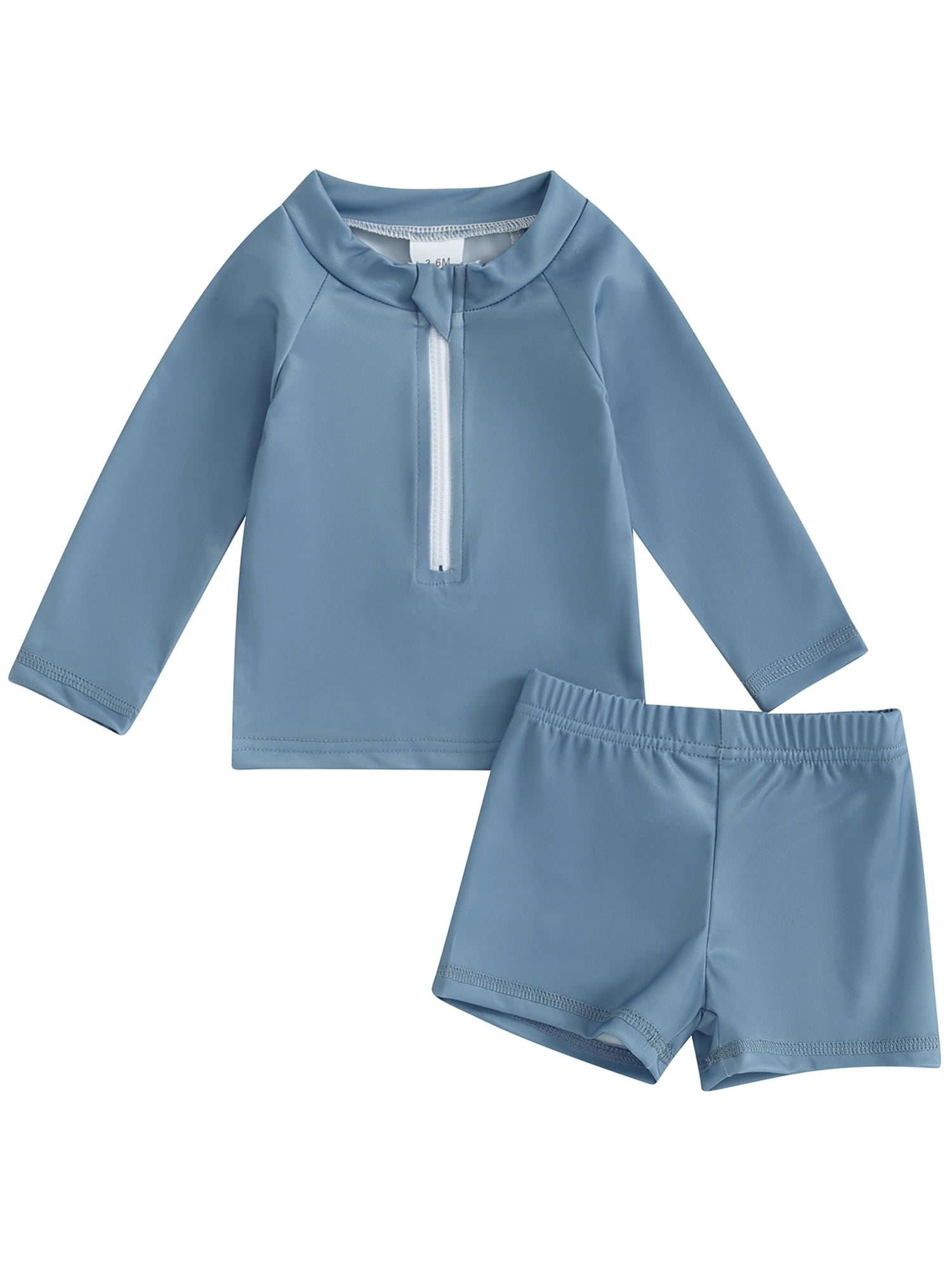 Mevireiy Toddler Two Piece Bathing Suit Solid Color Long Sleeve Rash ...