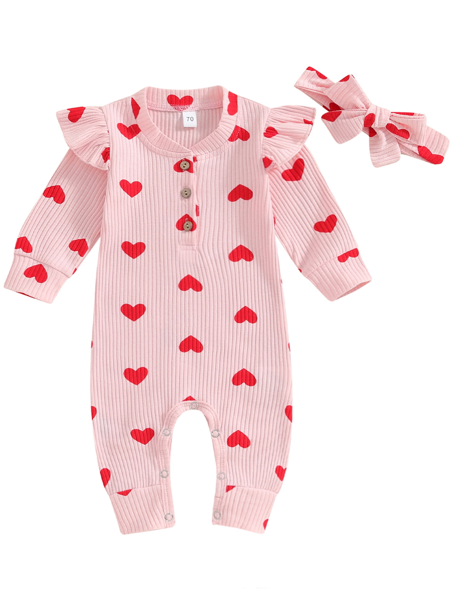 Mevireiy Valentine's Day Baby Romper Ribbed Knit Button Long Sleeve Onesie Bodysuit, Red, 12-18 ...