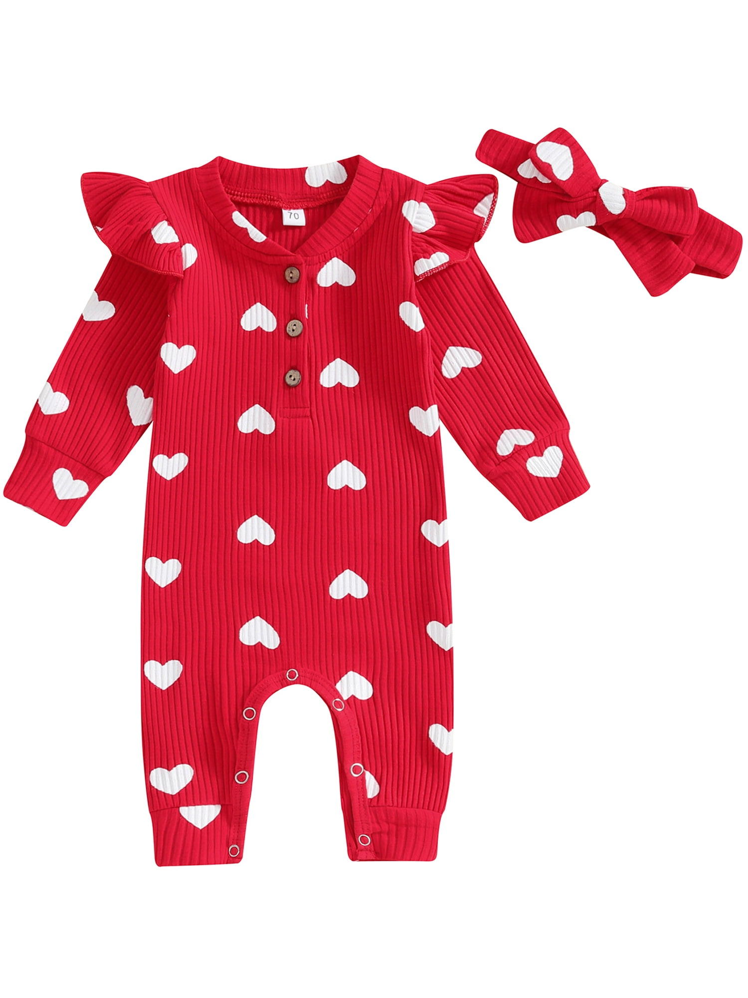 Mevireiy Valentine's Day Baby Romper Ribbed Knit Button Long Sleeve Onesie Bodysuit, Red, 6-12 ...