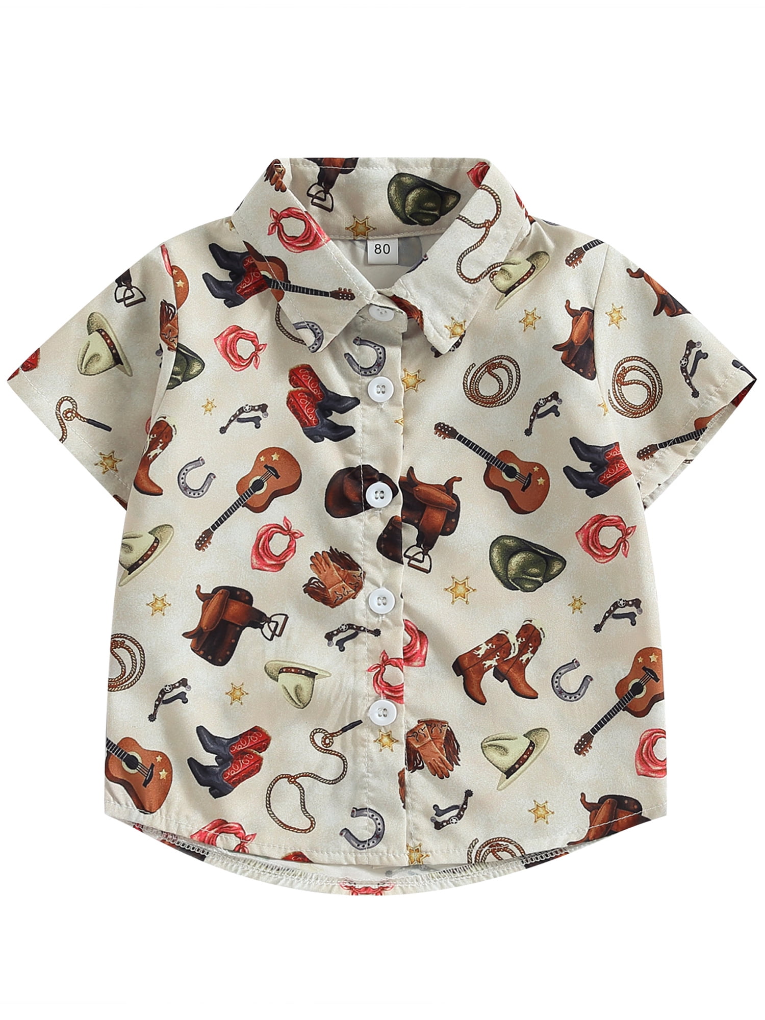 Mevireiy Western Baby Boy Cow Print Shirt Long Sleeve Button Down Lapel Tops Tees Cowboy,Beige ...