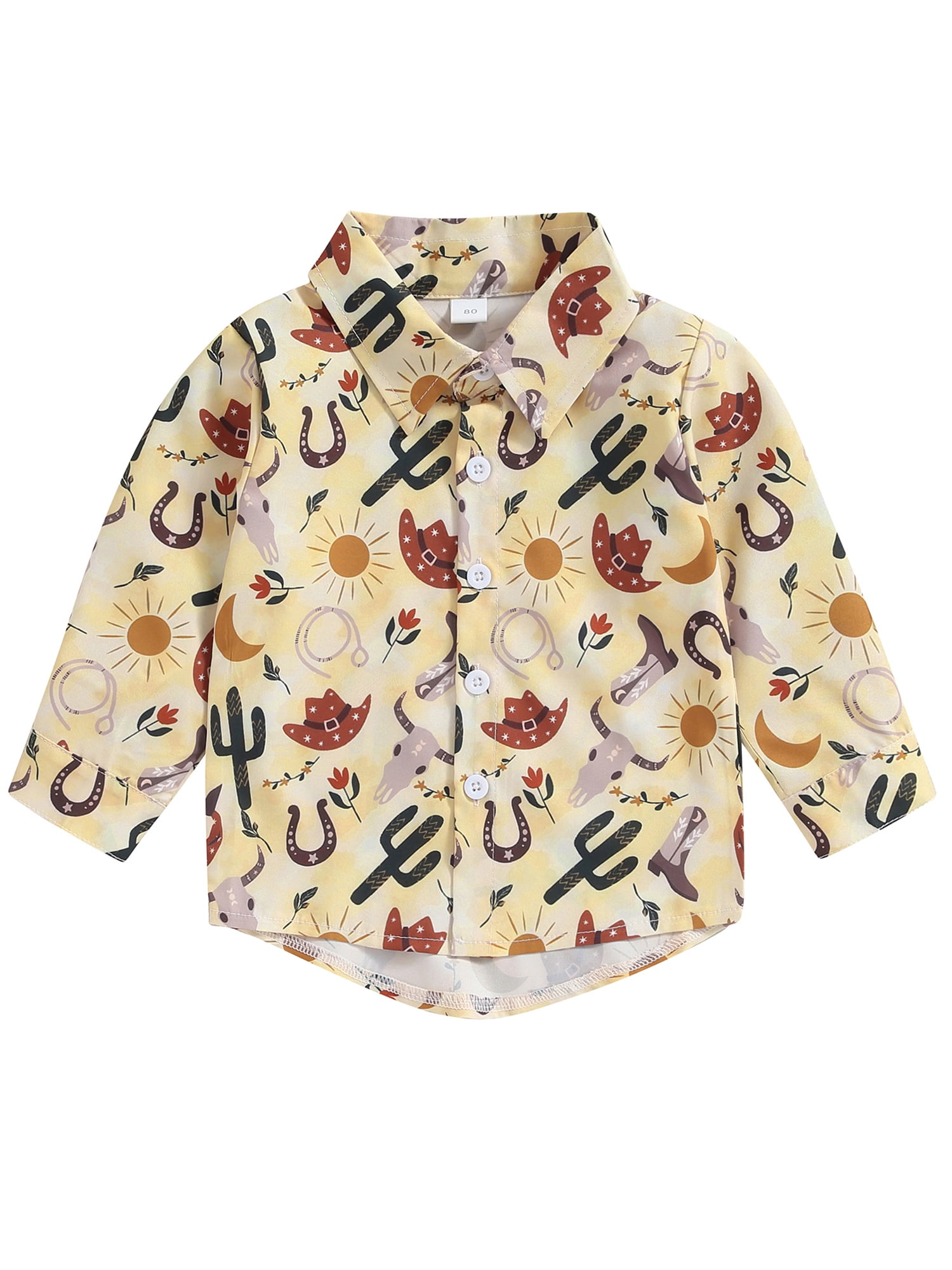 Mevireiy Western Baby Boy Cow Print Shirt Long Sleeve Button Down Lapel Tops Tees Cowboy,Beige ...