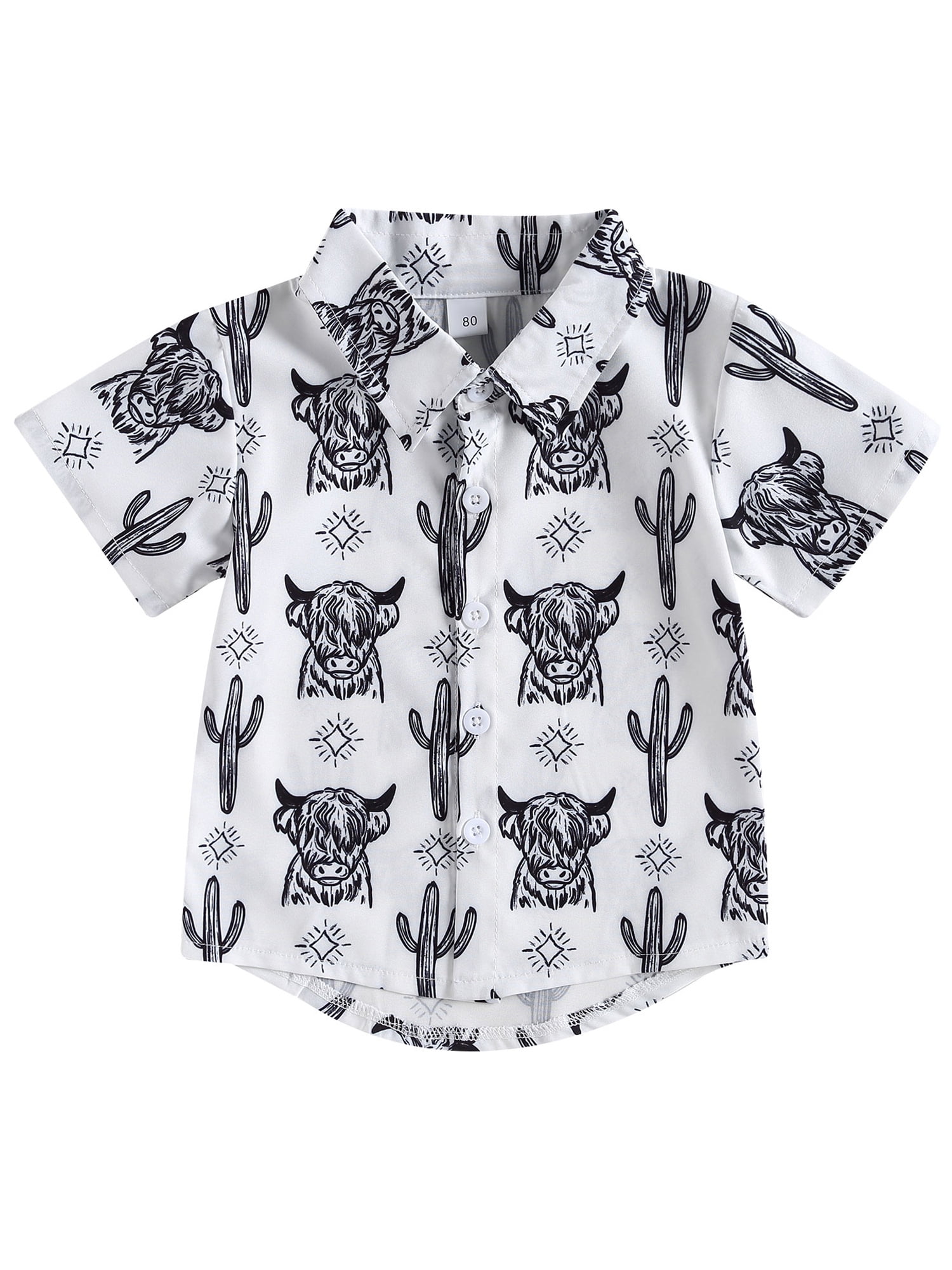 Mevireiy Western Baby Boy Cow Print Shirt Long Sleeve Button Down Lapel Tops Tees Cowboy,Black ...