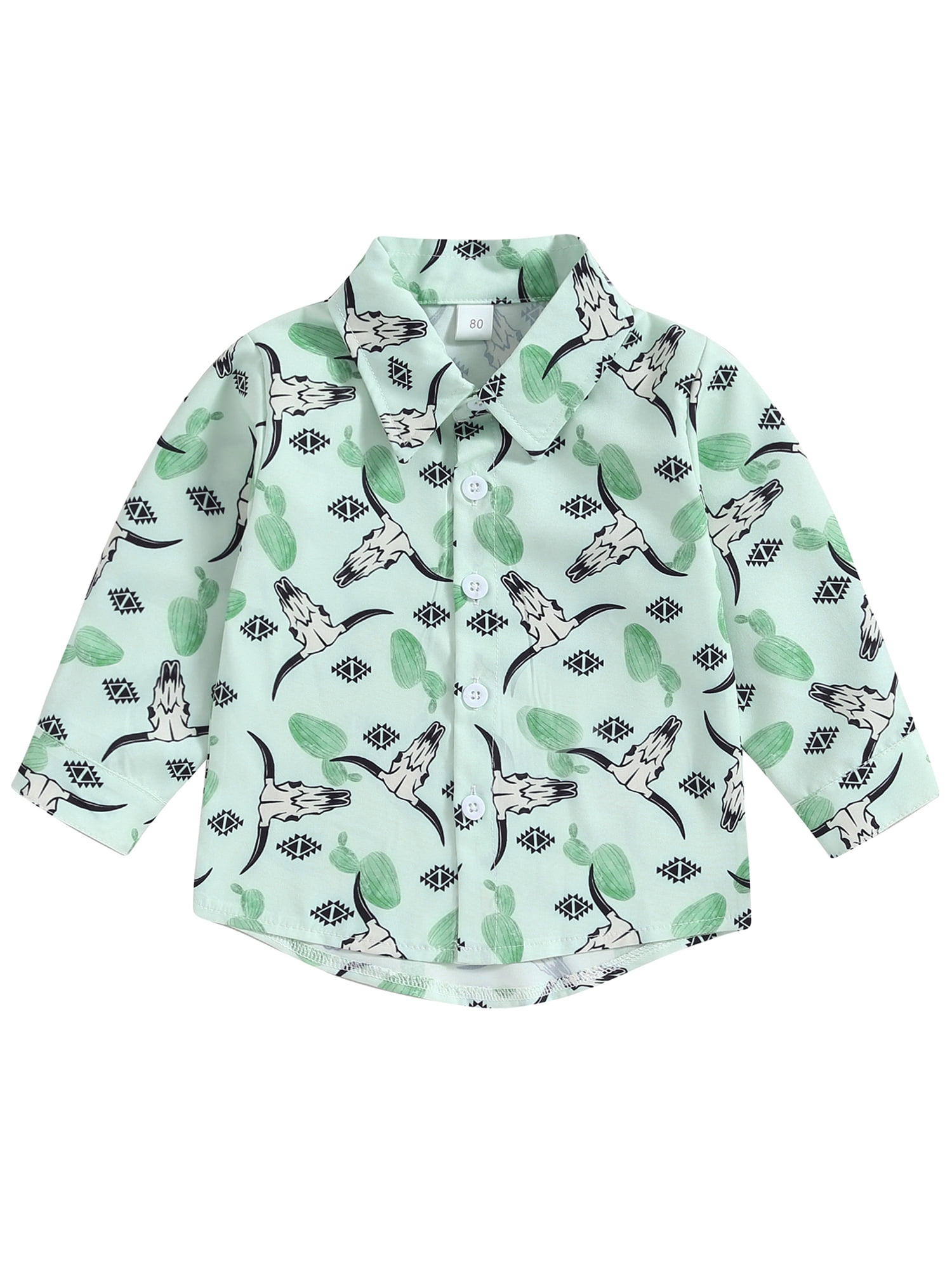 Mevireiy Western Baby Boy Cow Print Shirt Long Sleeve Button Down Lapel Tops Tees Cowboy,Blue,2 ...