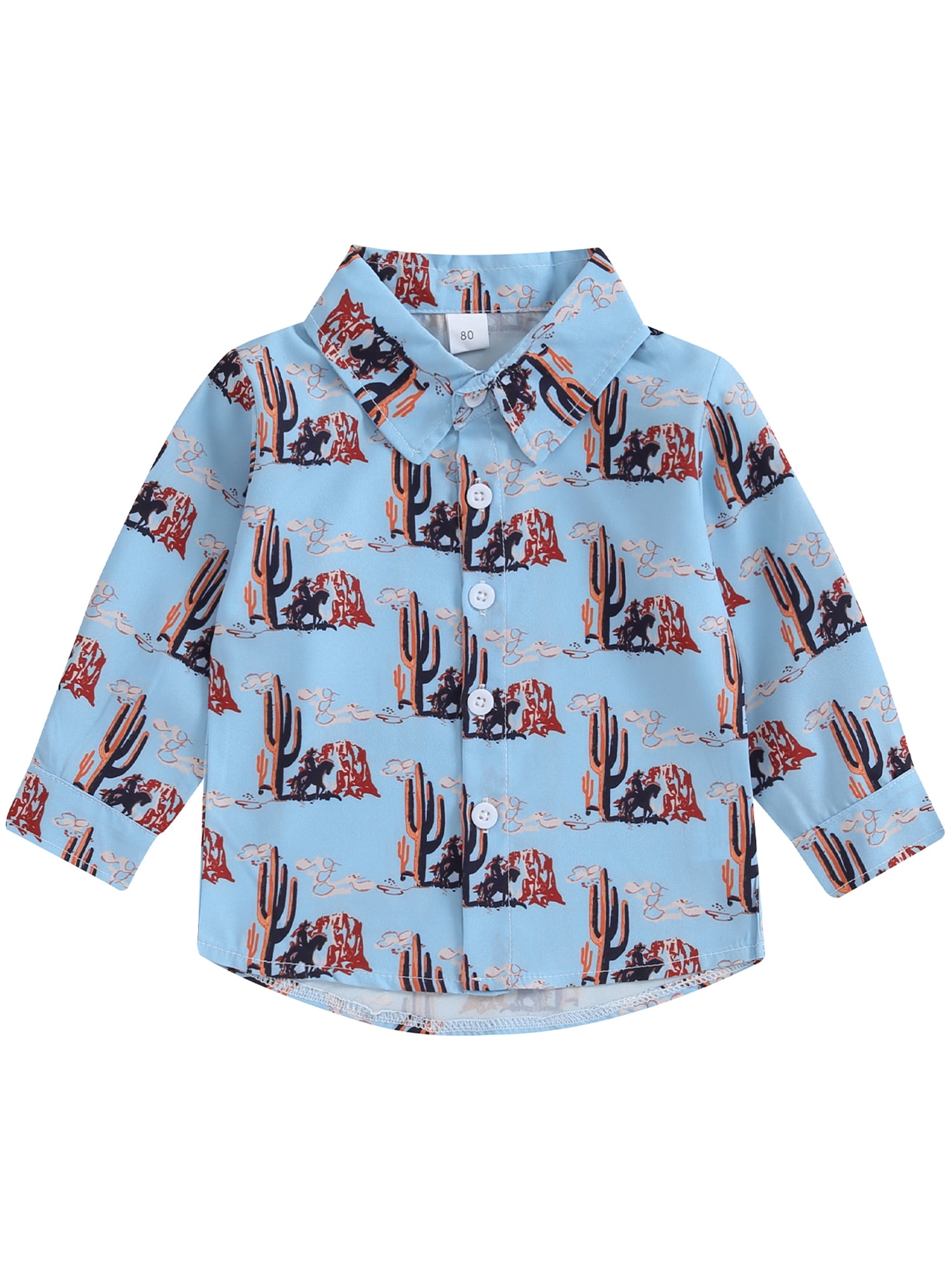 Mevireiy Western Baby Boy Cow Print Shirt Long Sleeve Button Down Lapel Tops Tees Cowboy,Blue,2 ...