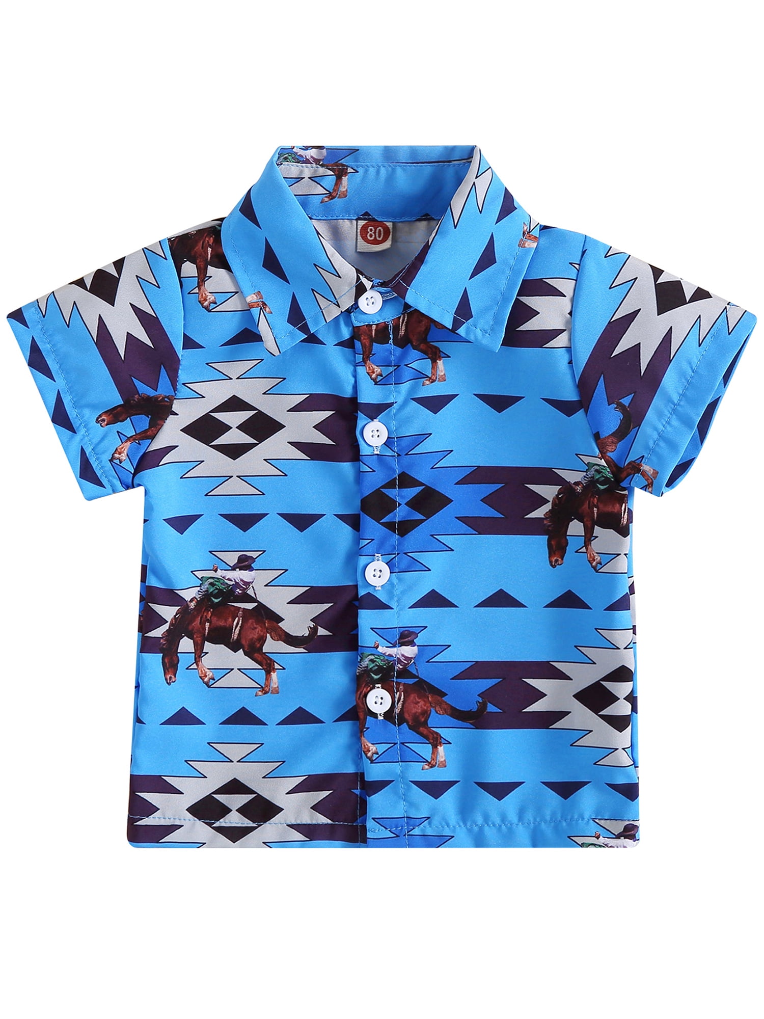 Mevireiy Western Baby Boy Cow Print Shirt Long Sleeve Button Down Lapel Tops Tees Cowboy,Blue,6 ...