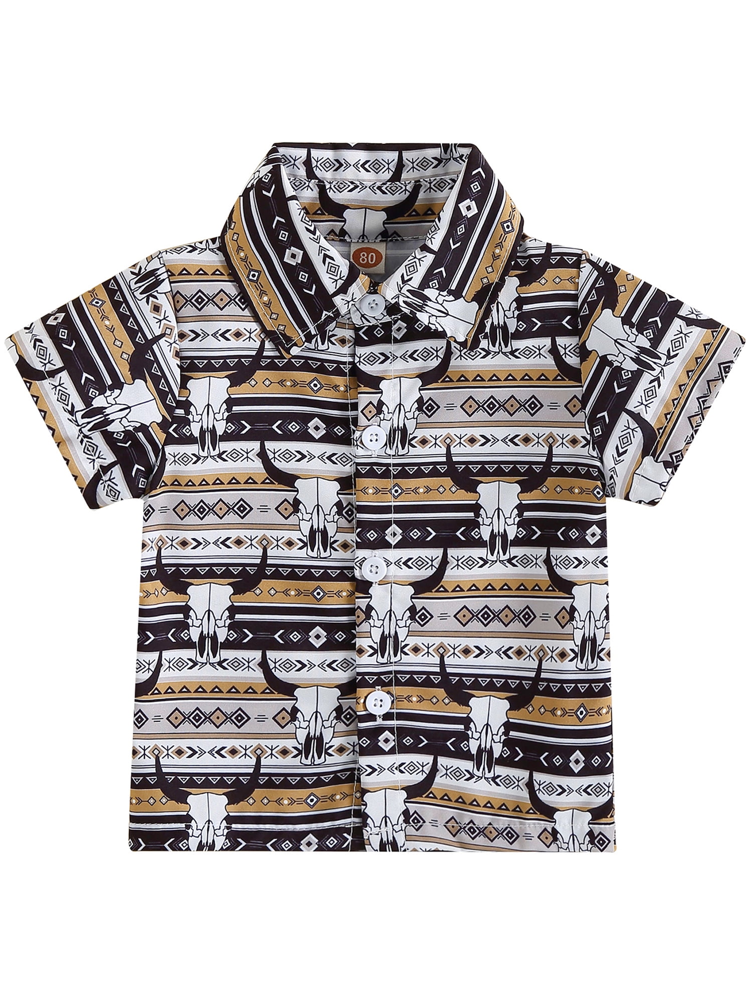 Mevireiy Western Baby Boy Cow Print Shirt Long Sleeve Button Down Lapel Tops Tees Cowboy,Brown ...