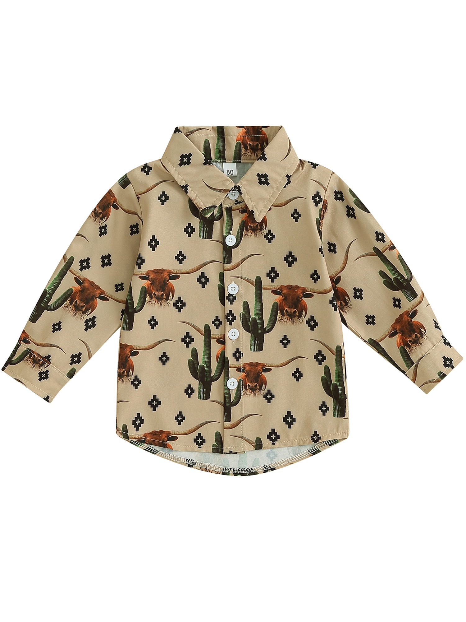 Mevireiy Western Baby Boy Cow Print Shirt Long Sleeve Button Down Lapel Tops Tees Cowboy,Brown ...