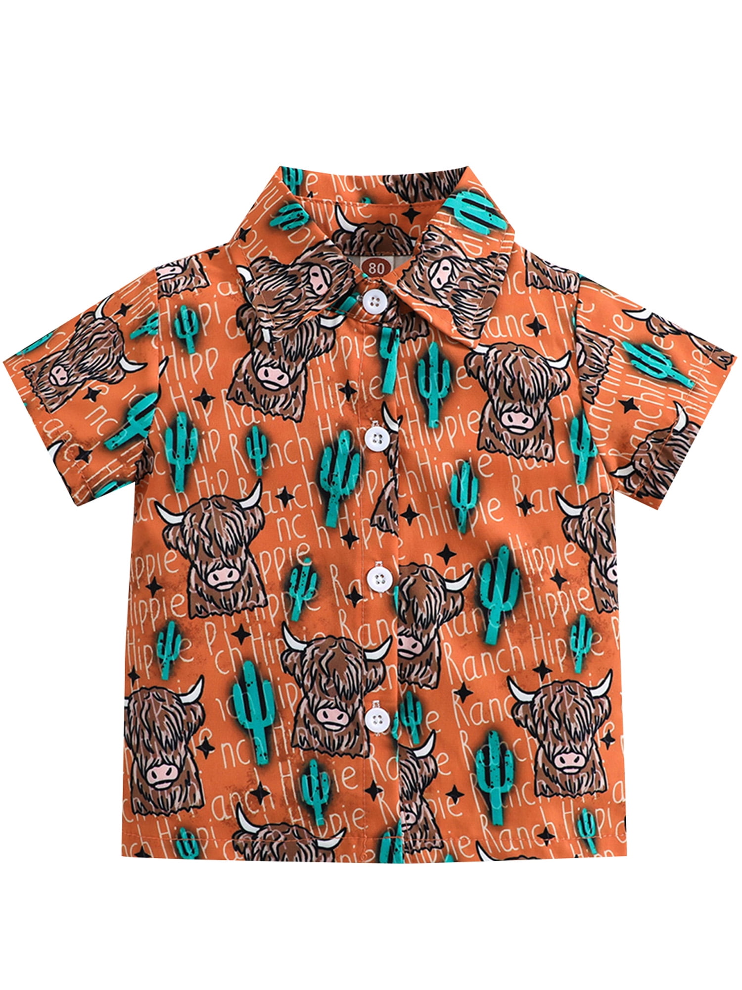 Mevireiy Western Baby Boy Cow Print Shirt Long Sleeve Button Down Lapel Tops Tees Cowboy,Brown,2 ...