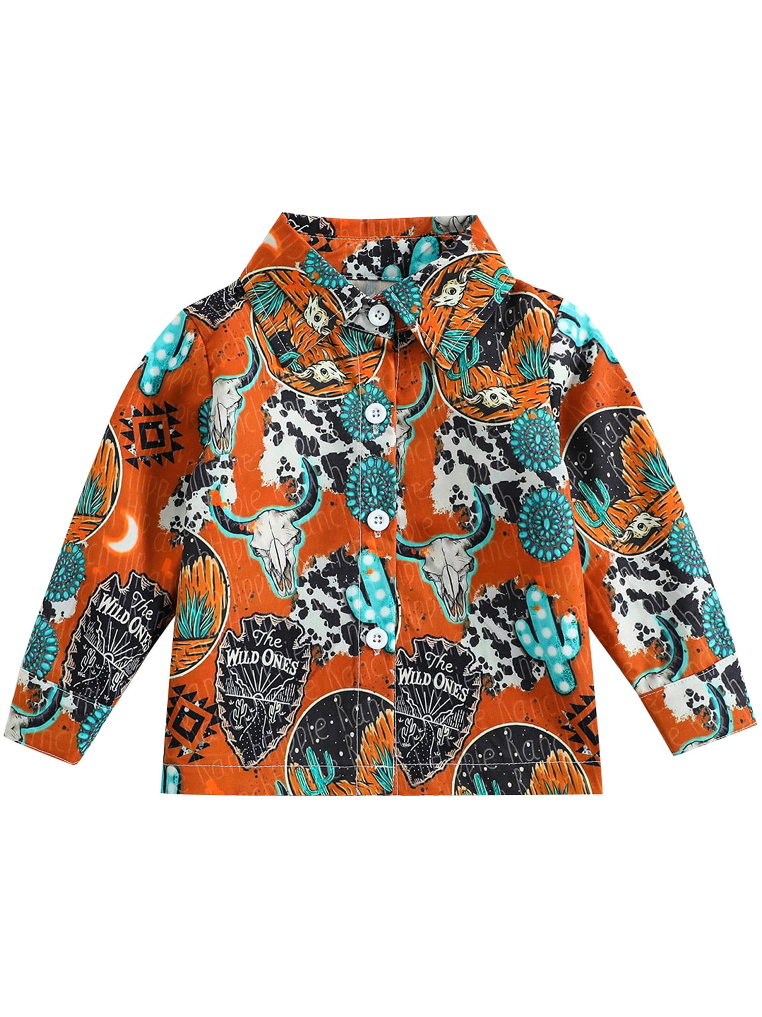 Mevireiy Western Baby Boy Cow Print Shirt Long Sleeve Button Down Lapel Tops Tees Cowboy,Brown,6 ...