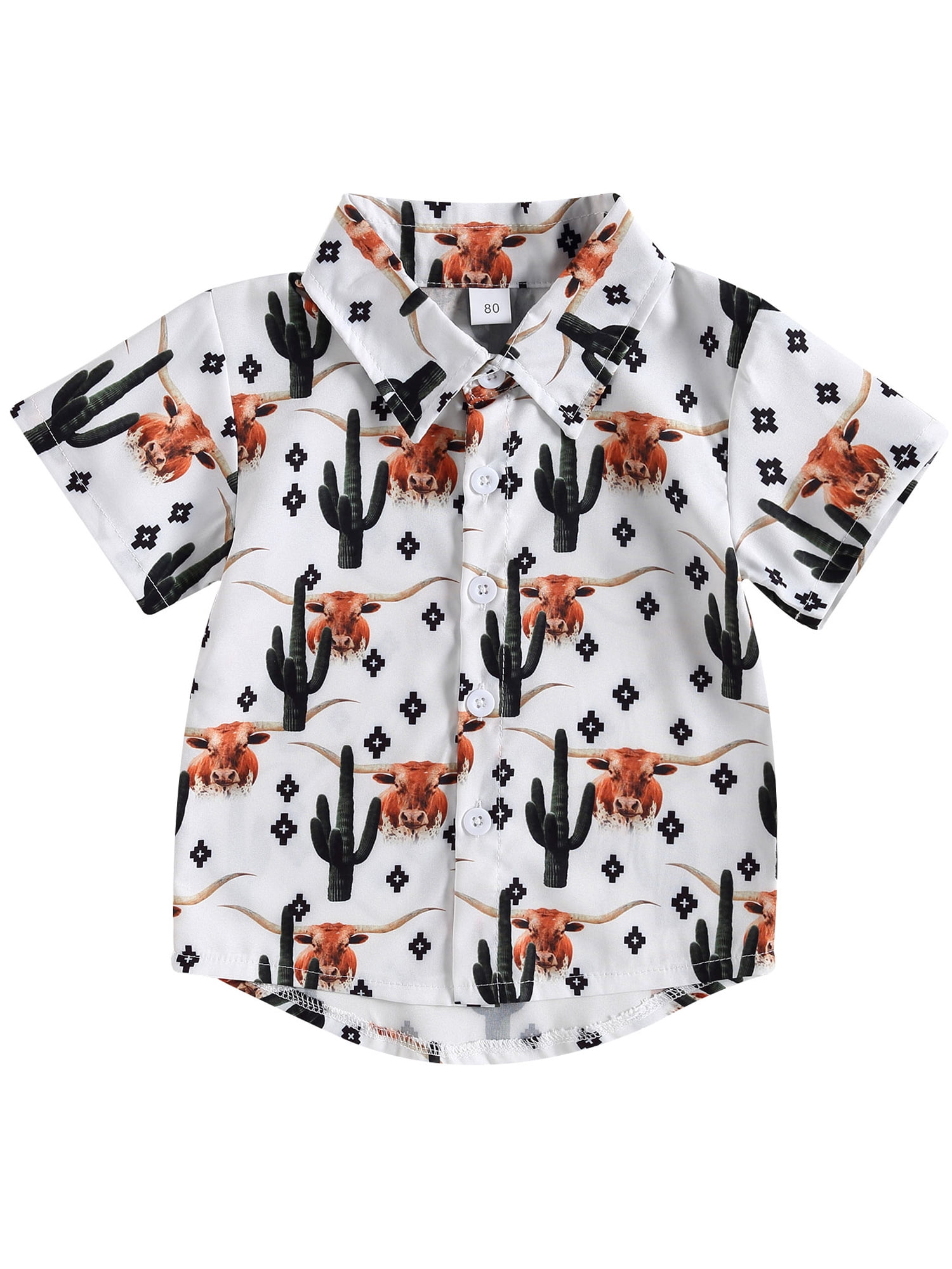 Mevireiy Western Baby Boy Cow Print Shirt Long Sleeve Button Down Lapel Tops Tees Cowboy,Green,2 ...