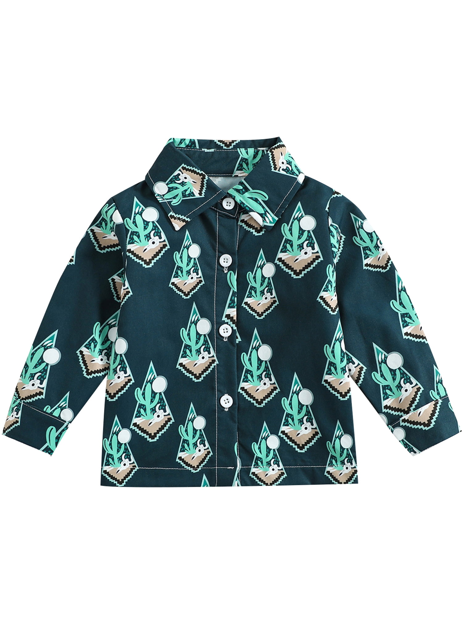 Mevireiy Western Baby Boy Cow Print Shirt Long Sleeve Button Down Lapel Tops Tees Cowboy,Green,6 ...