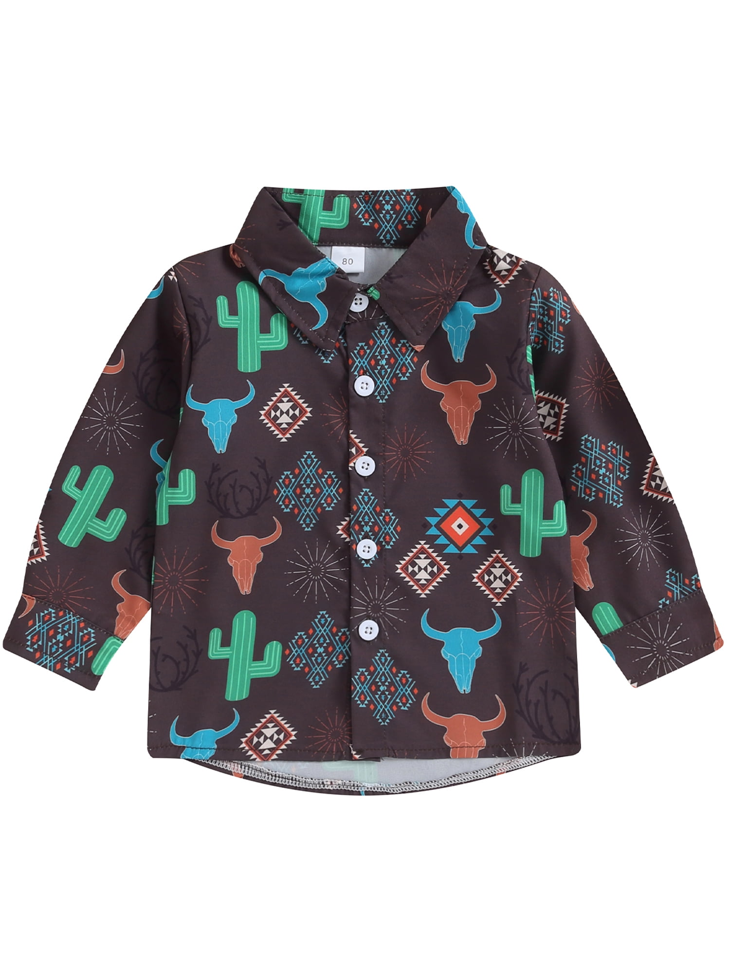 Mevireiy Western Baby Boy Cow Print Shirt Long Sleeve Button Down Lapel Tops Tees Cowboy,Multi ...
