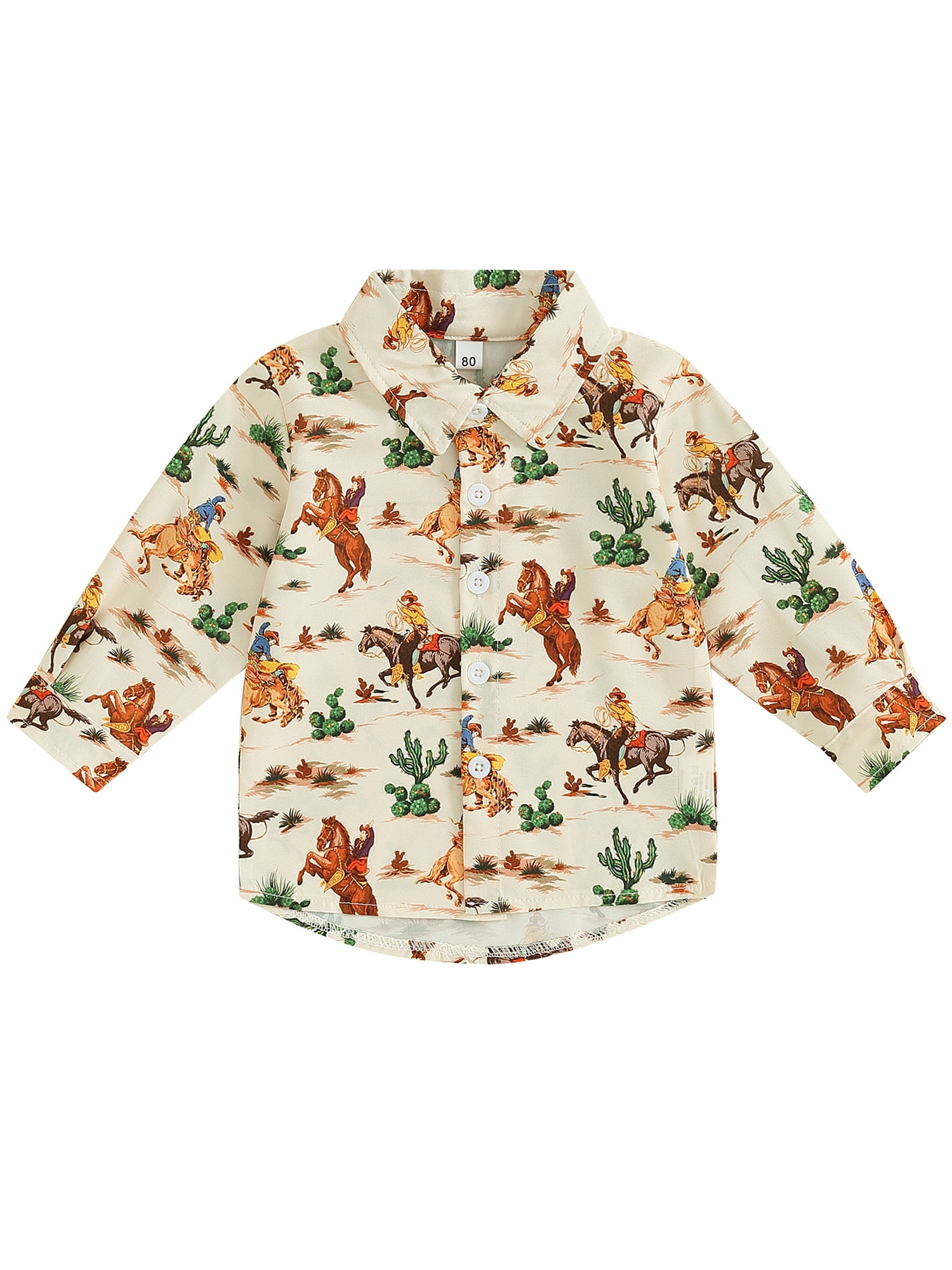 Mevireiy Western Baby Boy Cow Print Shirt Long Sleeve Button Down Lapel Tops Tees Cowboy,Multi ...