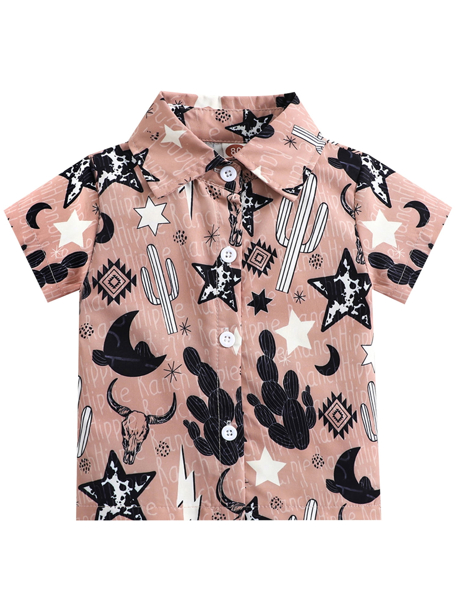 Mevireiy Western Baby Boy Cow Print Shirt Long Sleeve Button Down Lapel Tops Tees Cowboy,Pink,12 ...