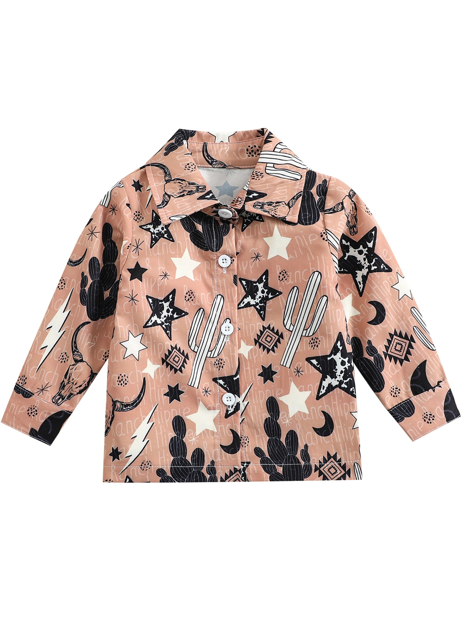 Mevireiy Western Baby Boy Cow Print Shirt Long Sleeve Button Down Lapel Tops Tees Cowboy,Pink,3 ...
