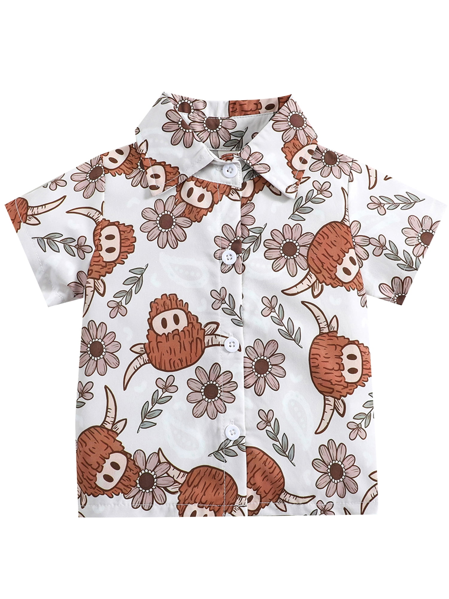 Mevireiy Western Baby Boy Cow Print Shirt Long Sleeve Button Down Lapel Tops Tees Cowboy,White,6 ...