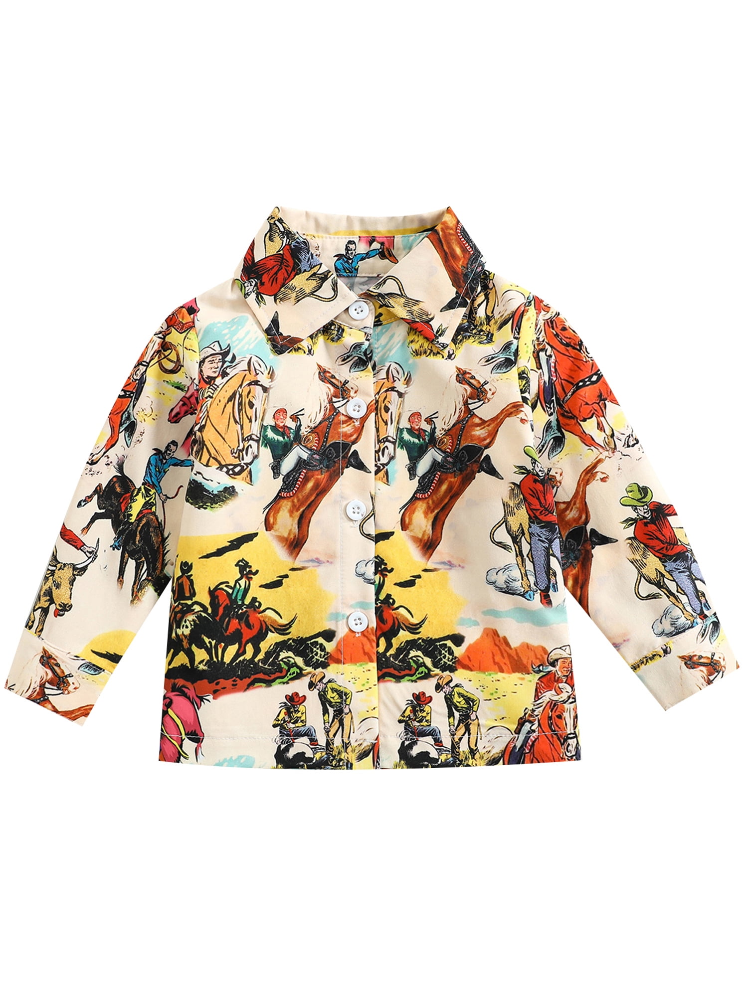 Mevireiy Western Baby Boy Cow Print Shirt Long Sleeve Button Down Lapel Tops Tees Cowboy,Yellow ...