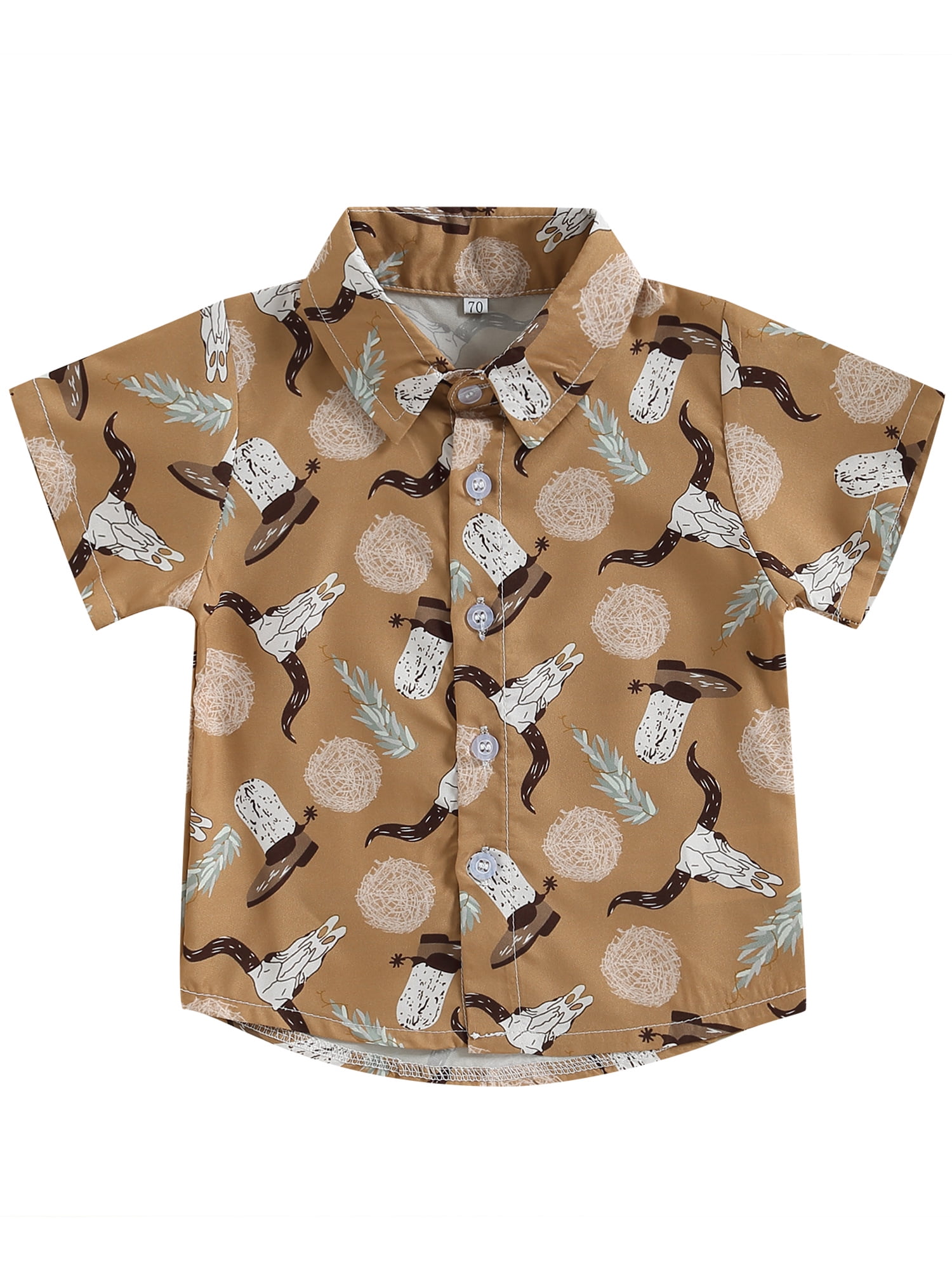 Mevireiy Western Baby Boy Cow Print Shirt Long Sleeve Button Down Lapel Tops Tees Cowboy,Yellow ...