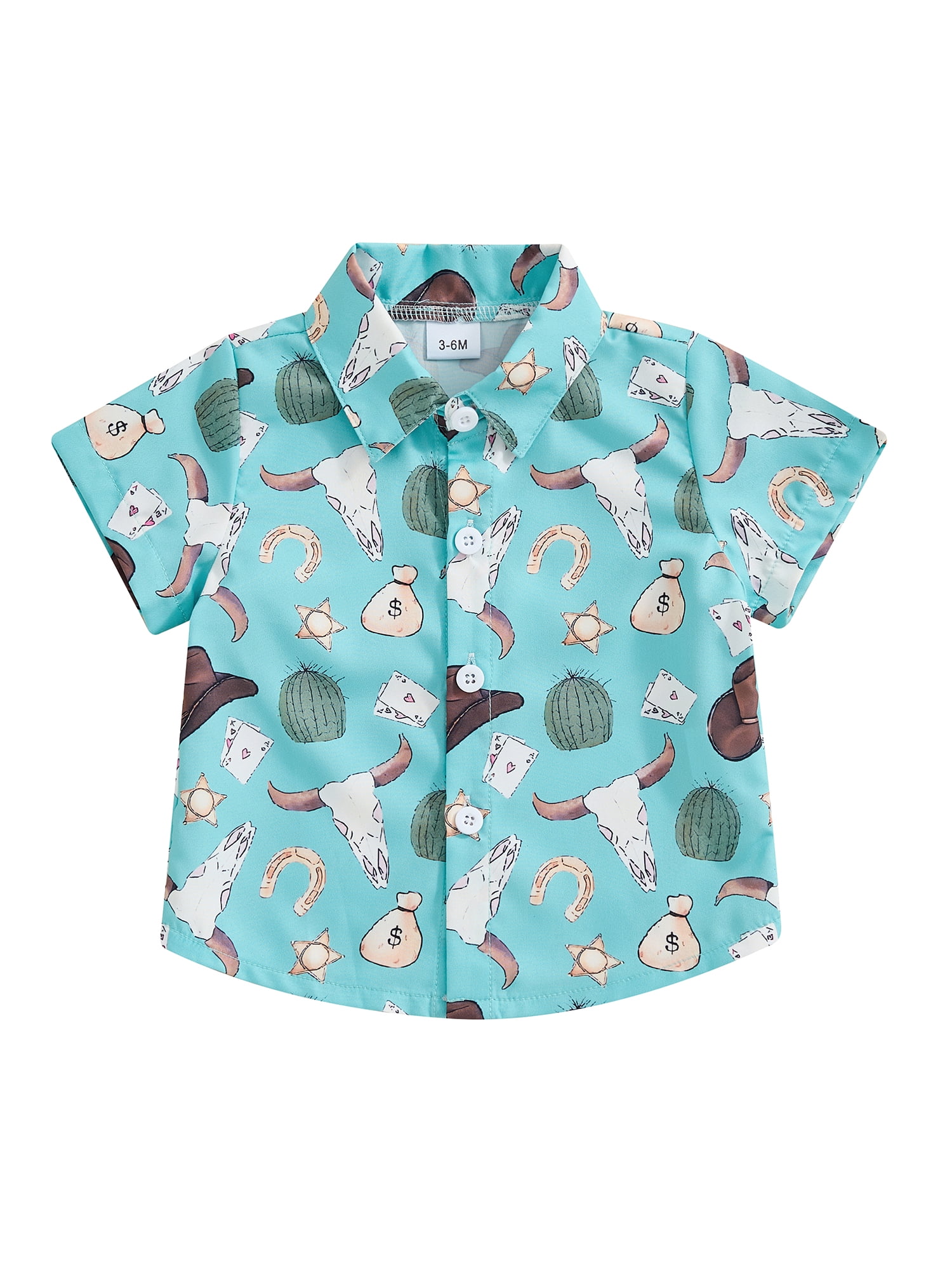 Mevireiy Western Baby Boys Outfits Cow Print Short Sleeve Lapel Button Down Shirt Tops,Blue,18 ...