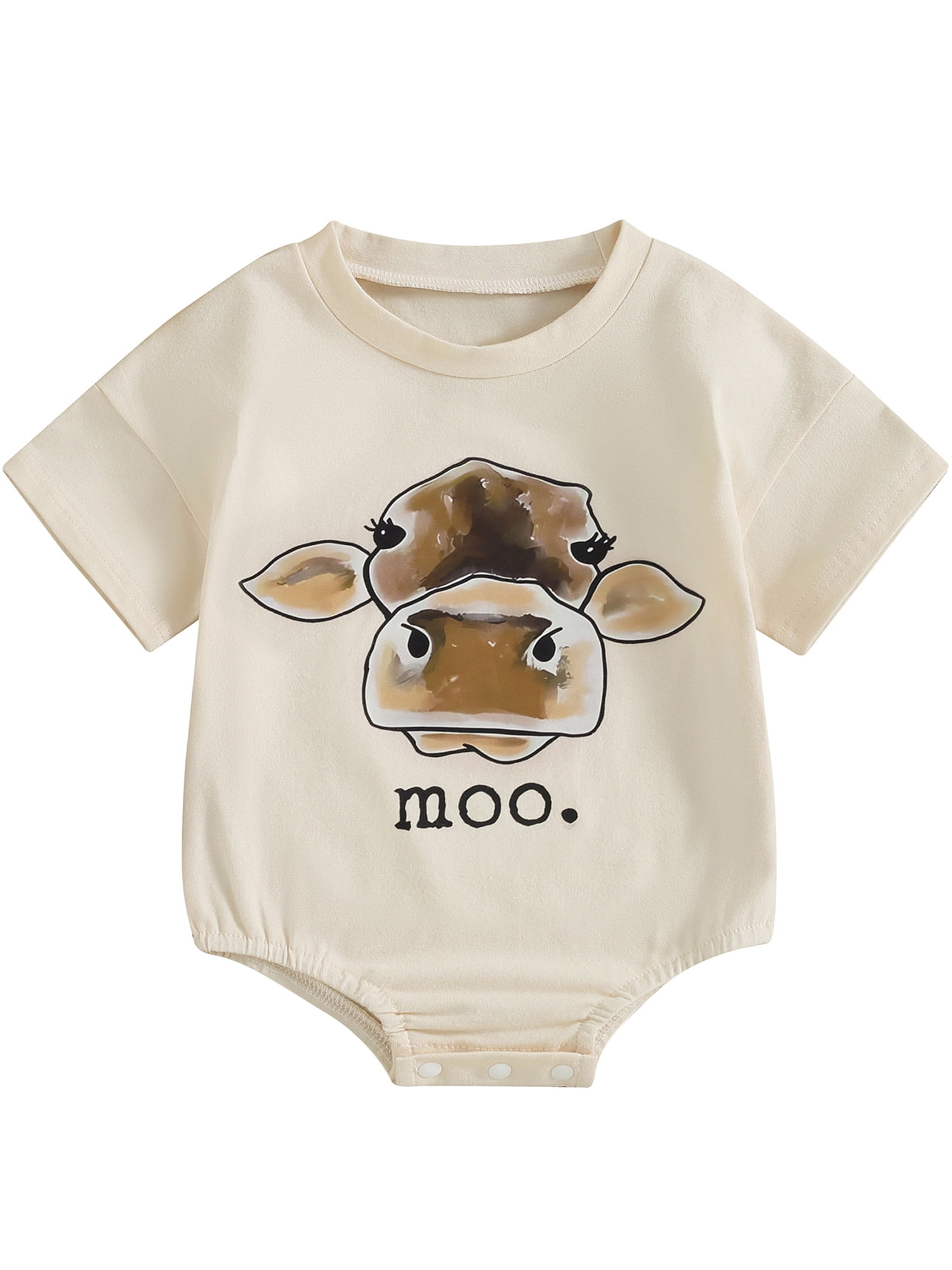 Mevireiy Western Baby Girl Boy Bubble Romper Cow Head Print Summer Onesie Bodysuit Tops, Beige ...
