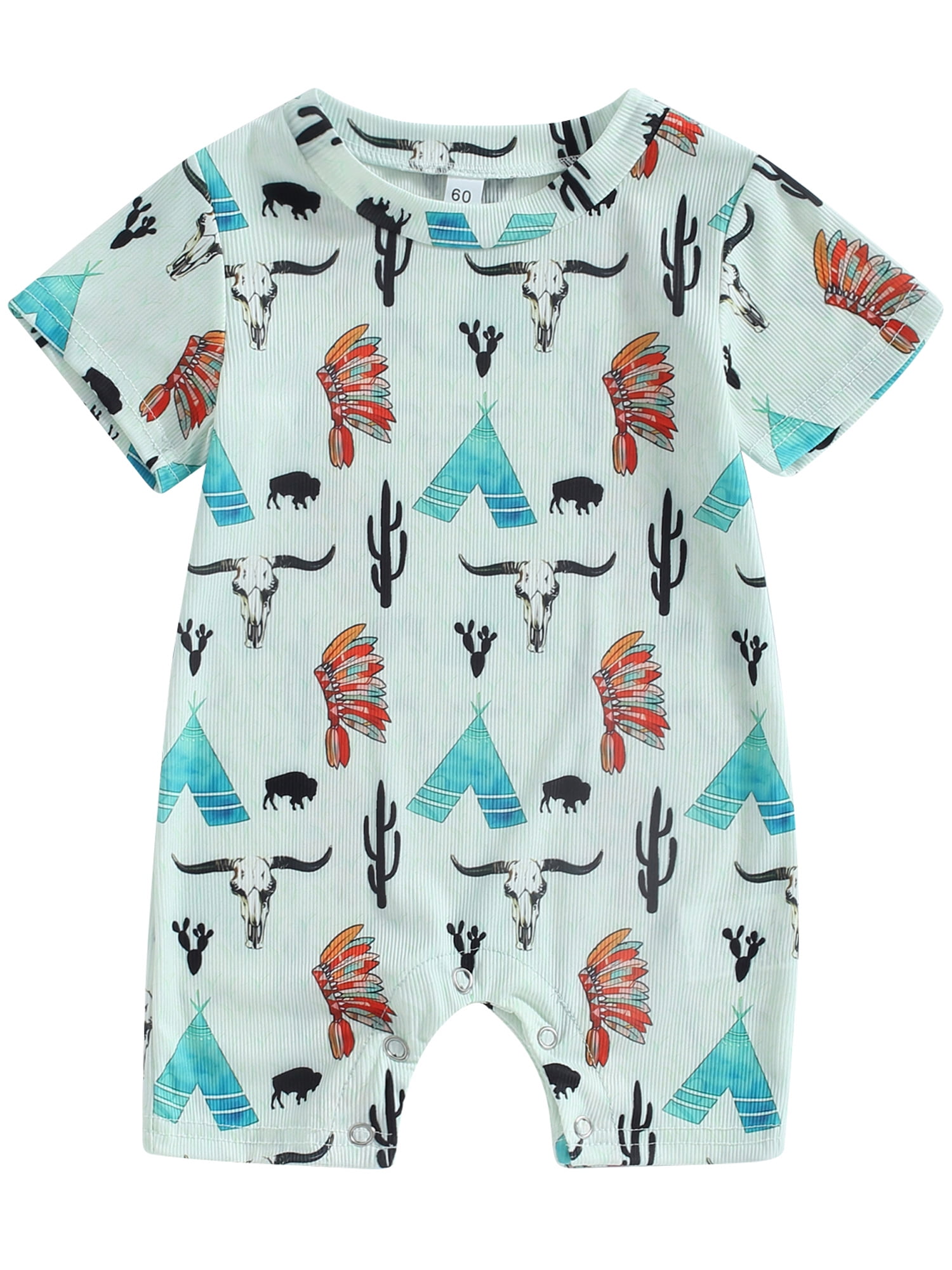 Mevireiy Western Baby Girl Boy Jumpsuit Short Sleeve Cow Print Romper Pants Bodysuit,Green,0-3 ...