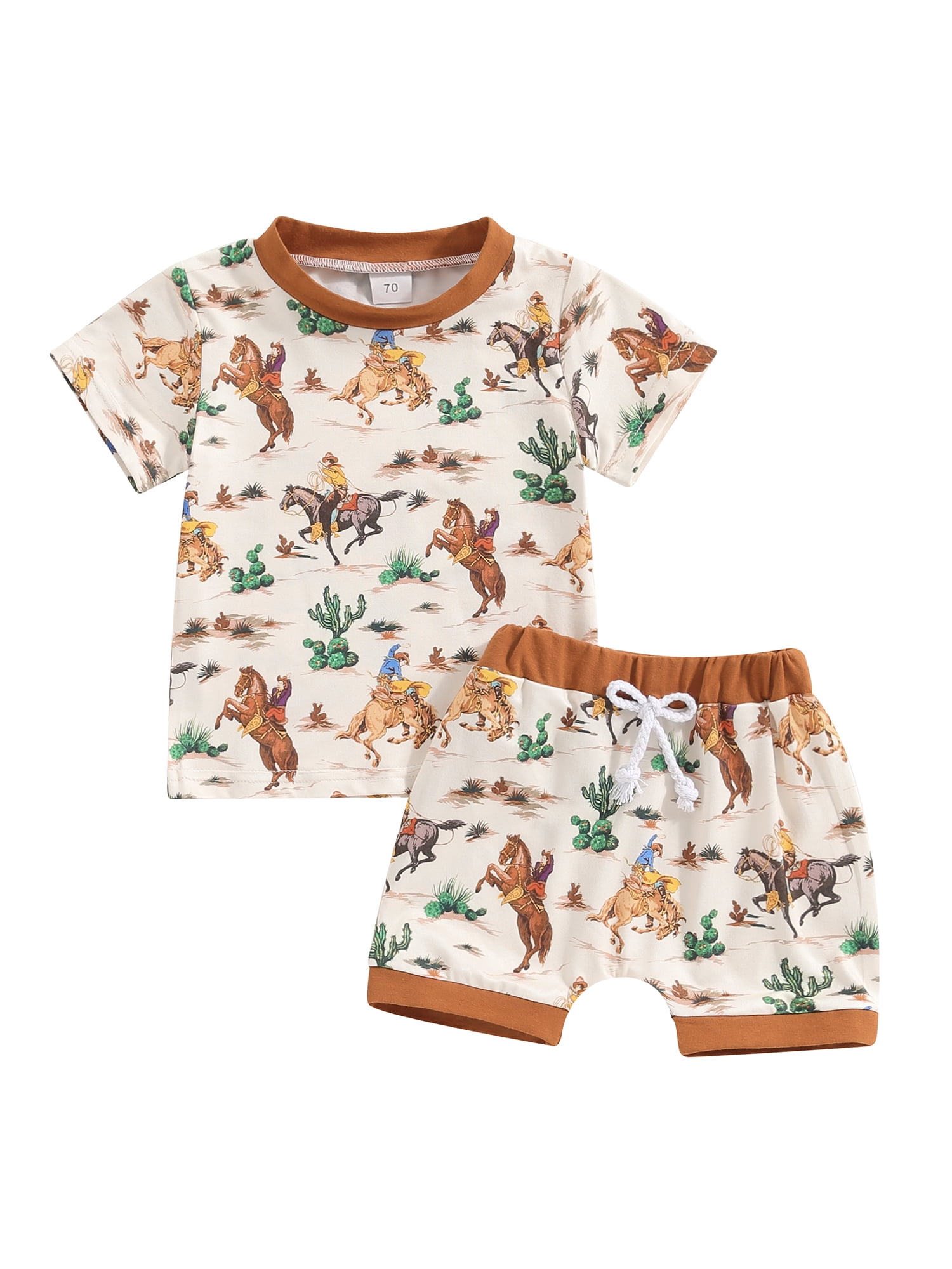 Mevireiy Western Baby Girl Boy Outfits Cow Print T Shirt Tops Elastic Waist Shorts,Multi-color,2 ...